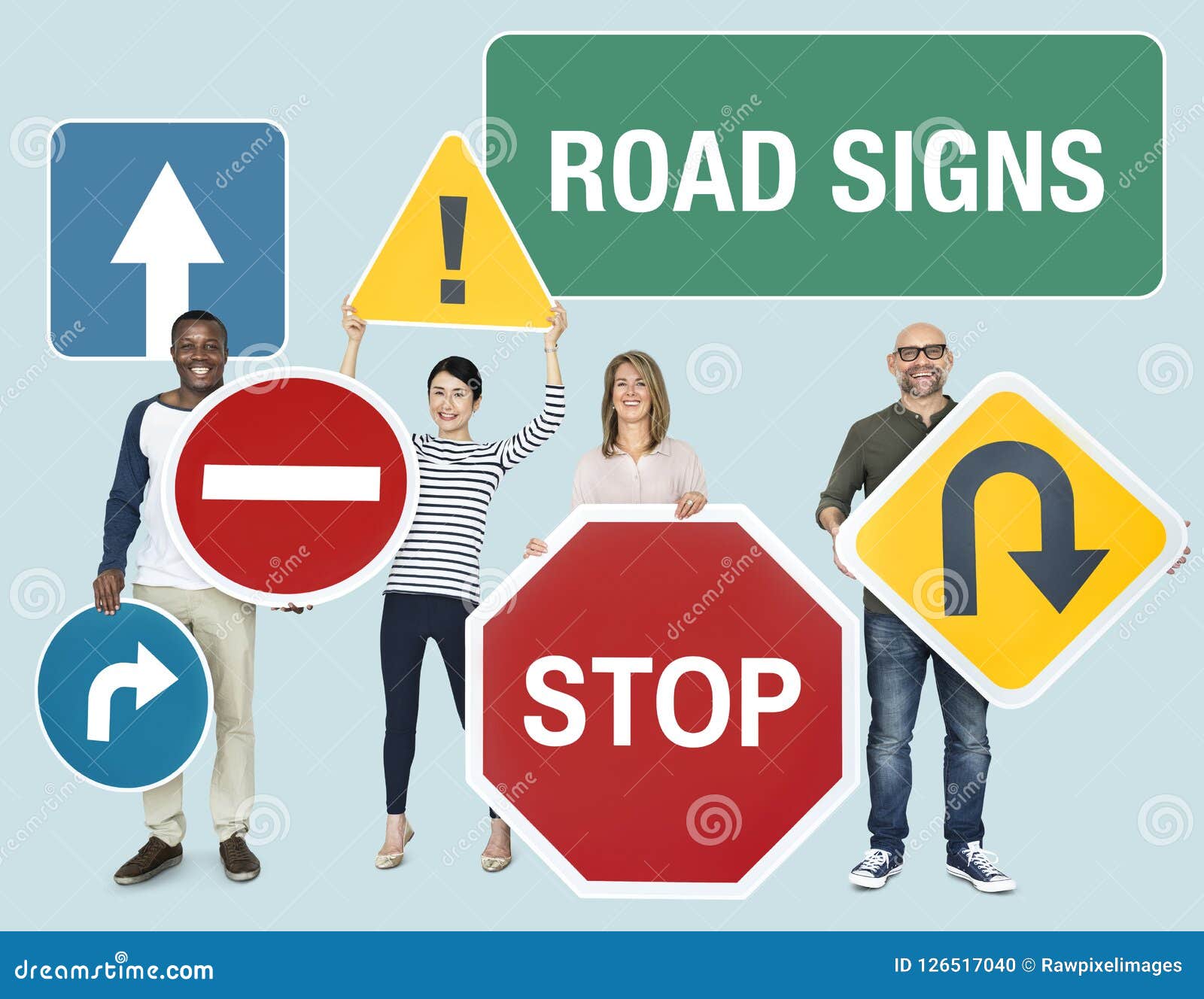 Happy Diverse People Holding Road Signs Stock Photo - Image of colorful ...