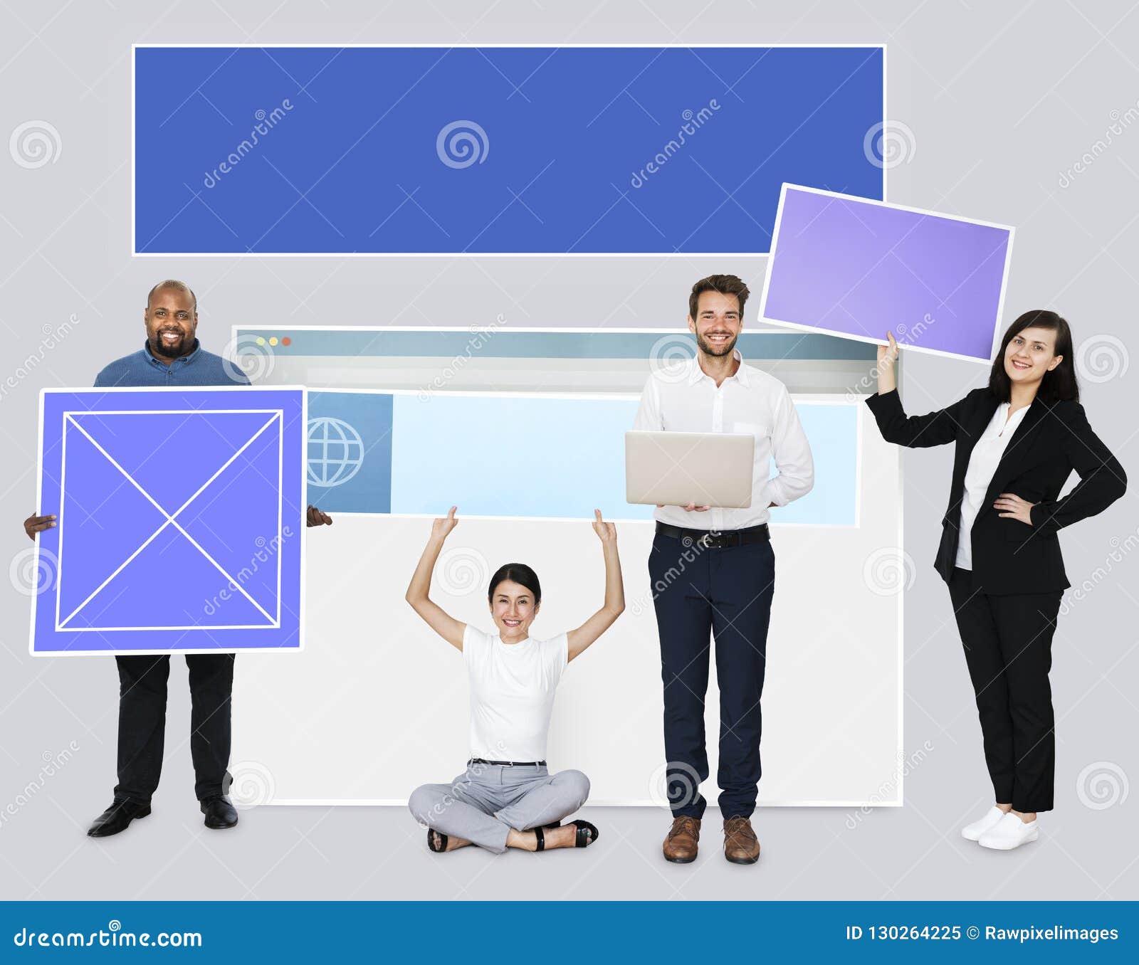 Happy Diverse People Holding Web Design Board Stock Illustration ...
