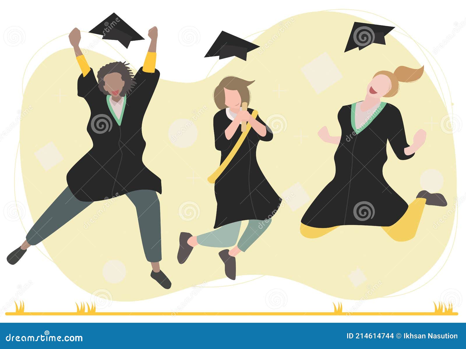 Happy Diverse Students Celebrating Graduation Stock Vector ...
