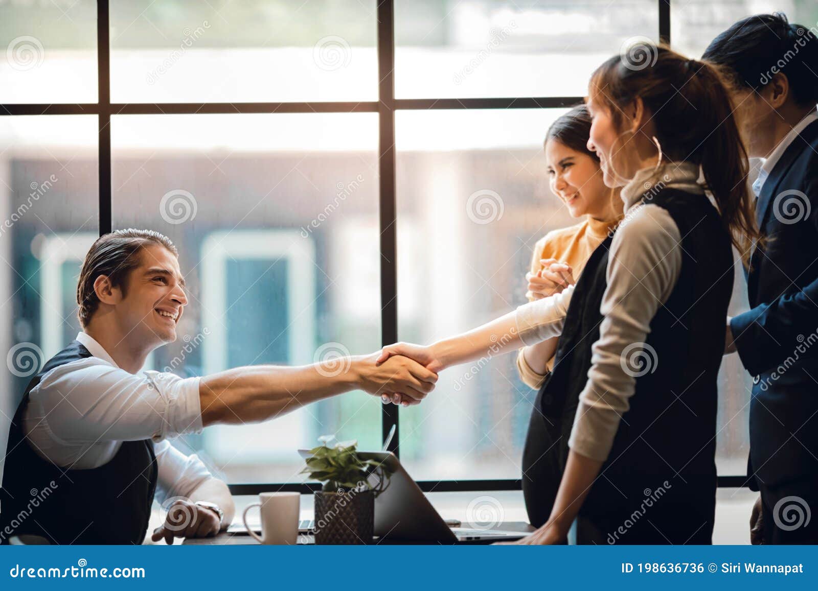 Happy Diversity Business People Making Handshake Greeting. Partnership ...