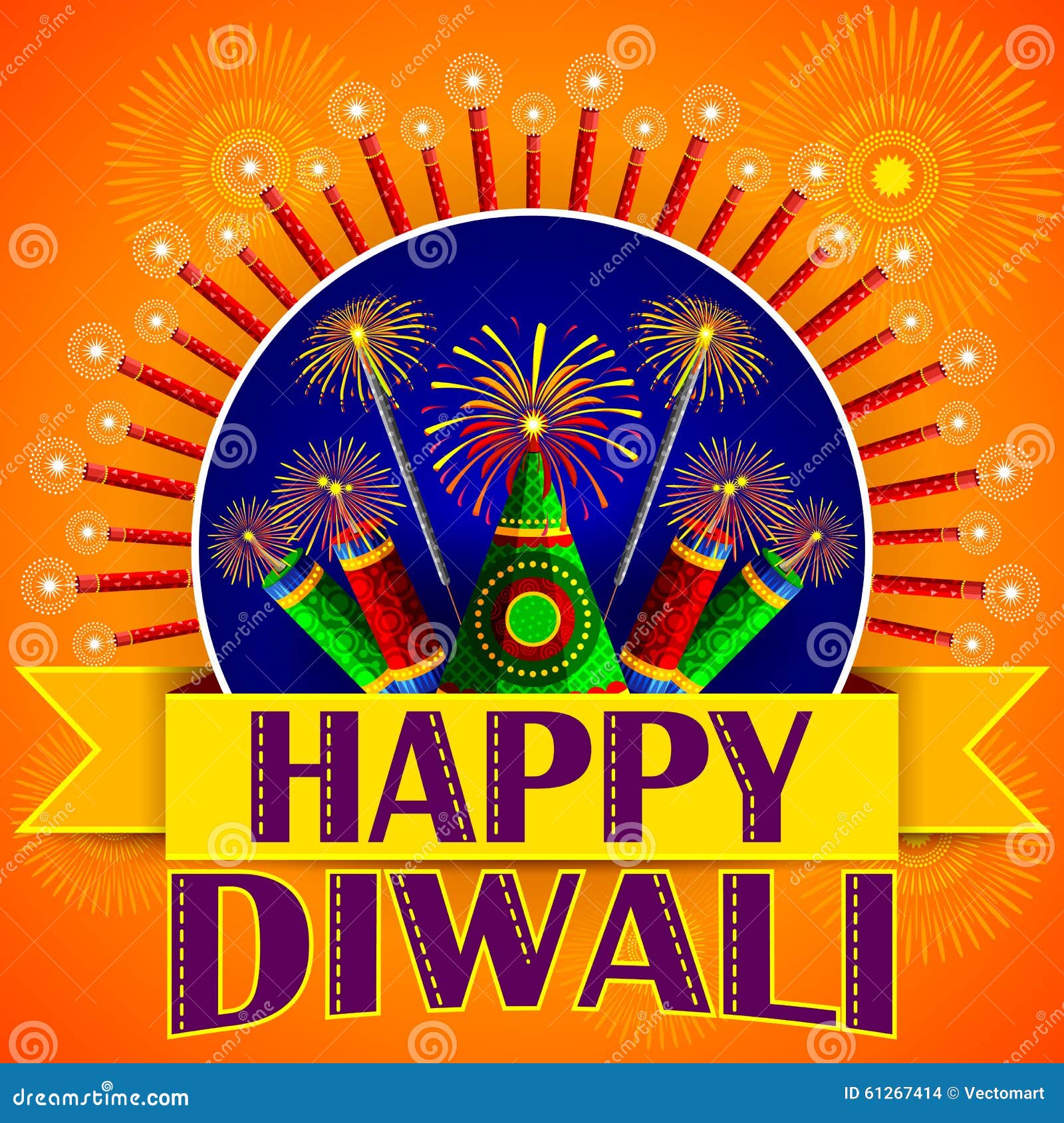 Happy Diwali Background with Colorful Firecracker Stock Vector ...