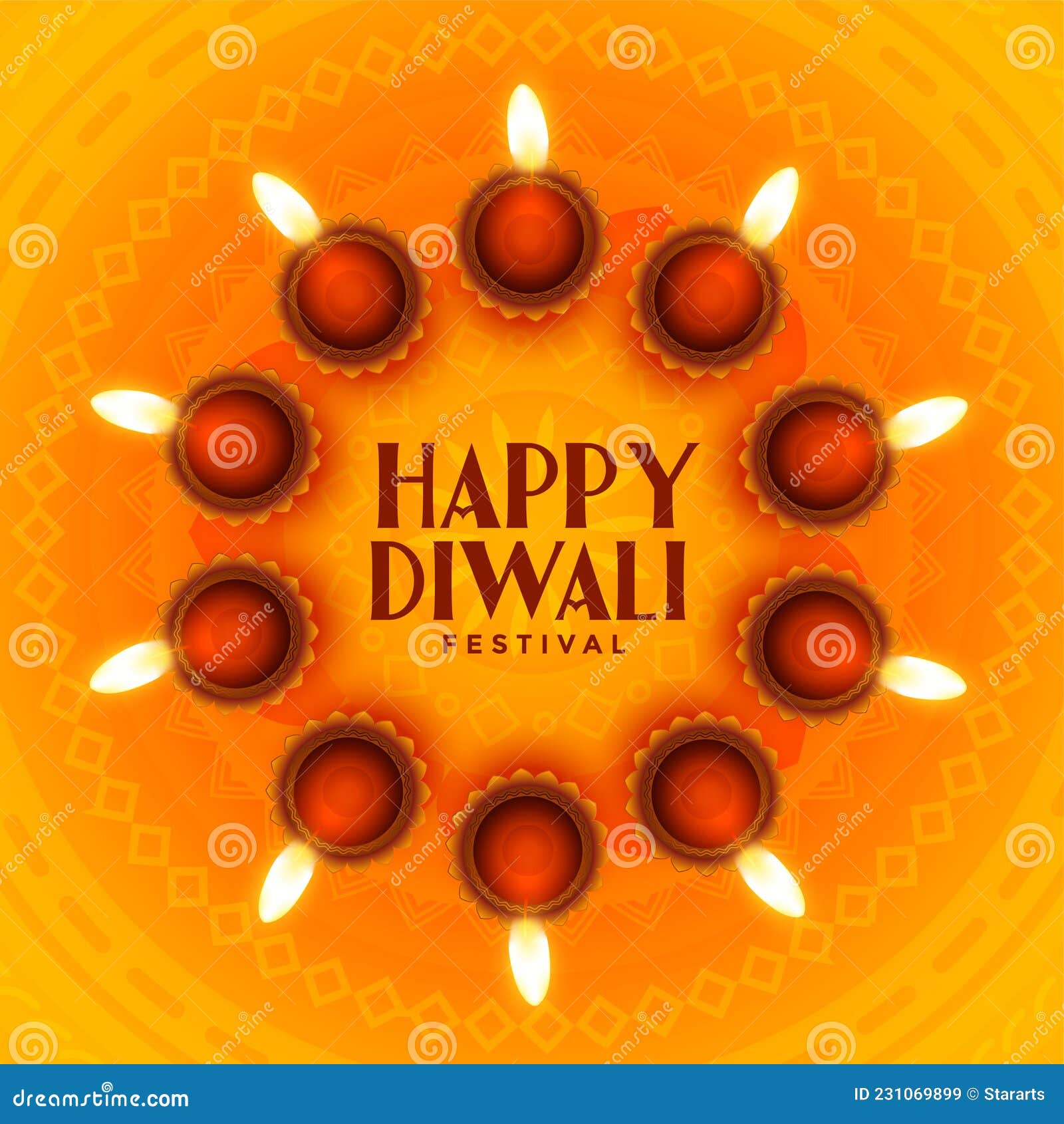 Happy Diwali Background with Diyas Circular Frame Stock Vector ...