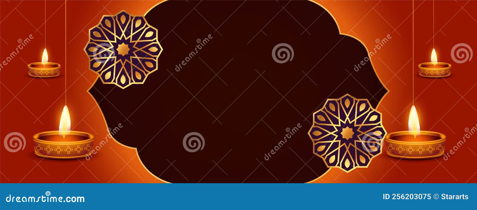Happy Diwali Banner In Indian Style With Hanging Diya And Text Space Vector Stock Vector