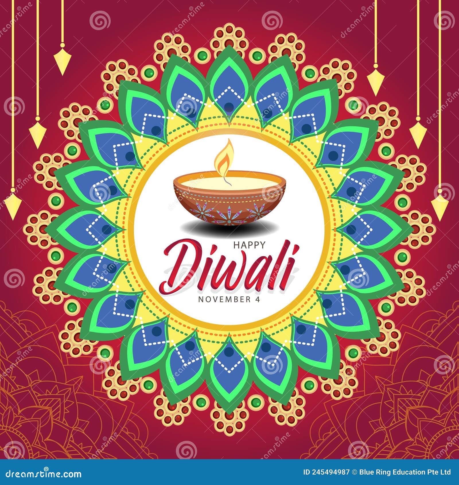 Happy Diwali Festival Of Lights Poster Stock Vector Illustration Of