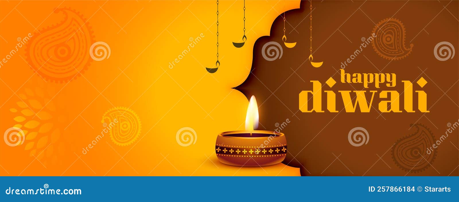 Happy Diwali Occasion Banner With Text Space And Diya Design Stock Vector Illustration Of