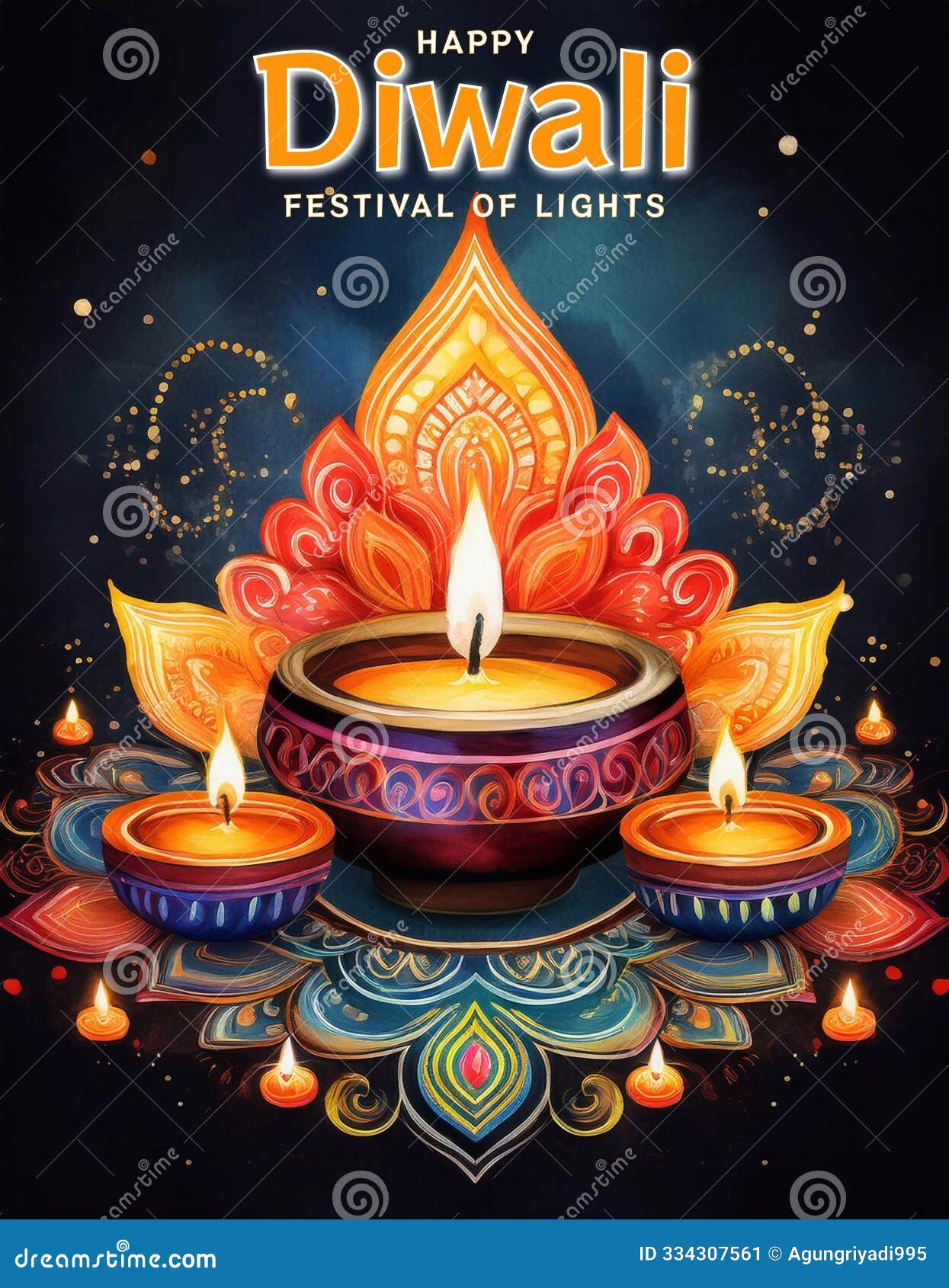 Happy Diwali Poster with Diya Lamp Poster Design Stock Illustration ...