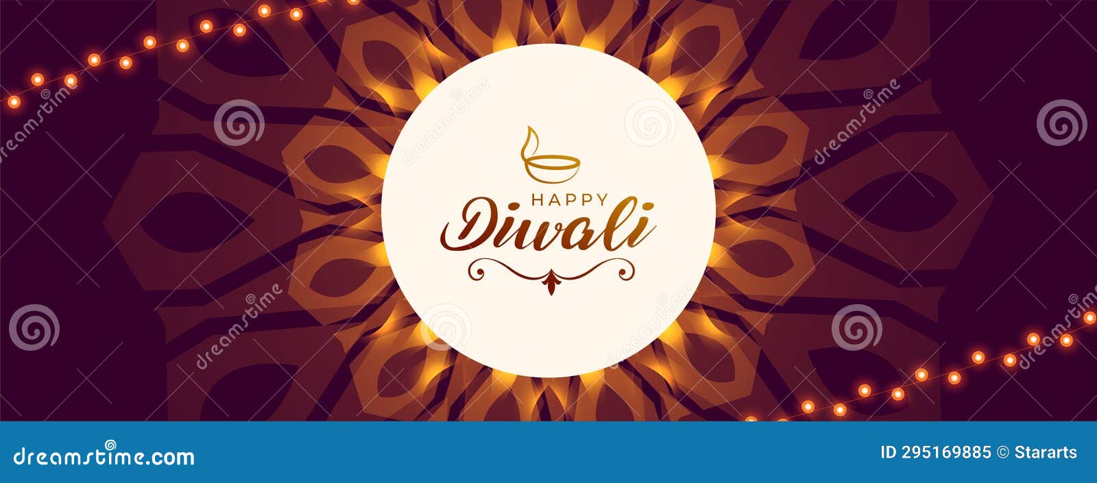 Happy Diwali Religious Banner with Light Festoon Design Vector Stock ...