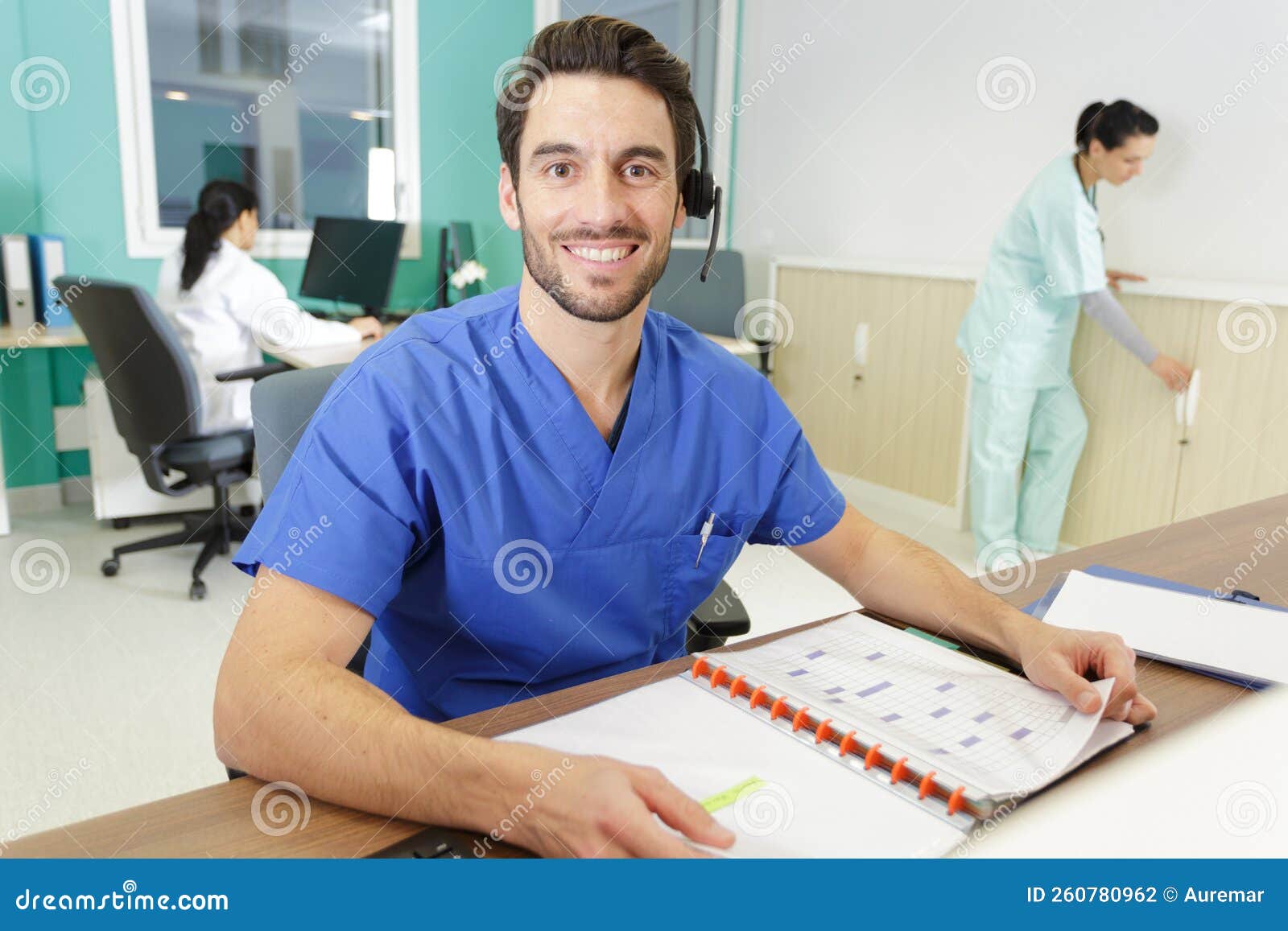 Happy Doctor Activity Checking Medical Agenda Notes Stock Photo - Image ...