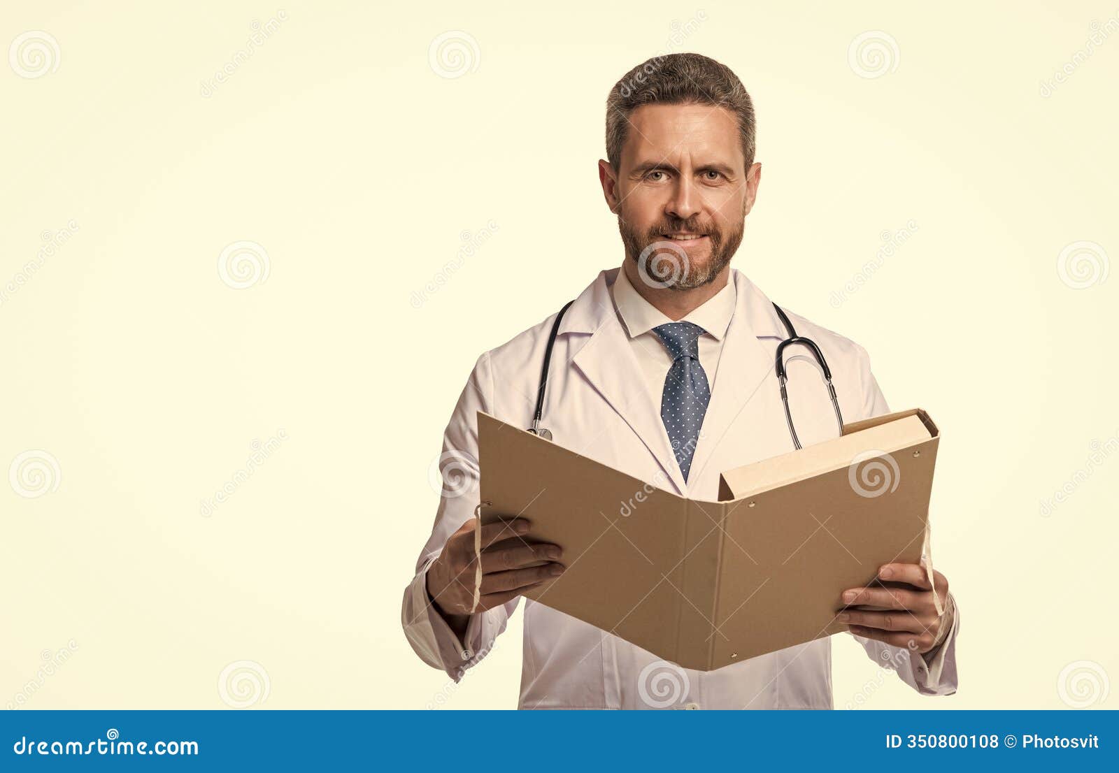 Happy Doctor with Folder. Doctor Isolated on White. Doctor Read Medical ...