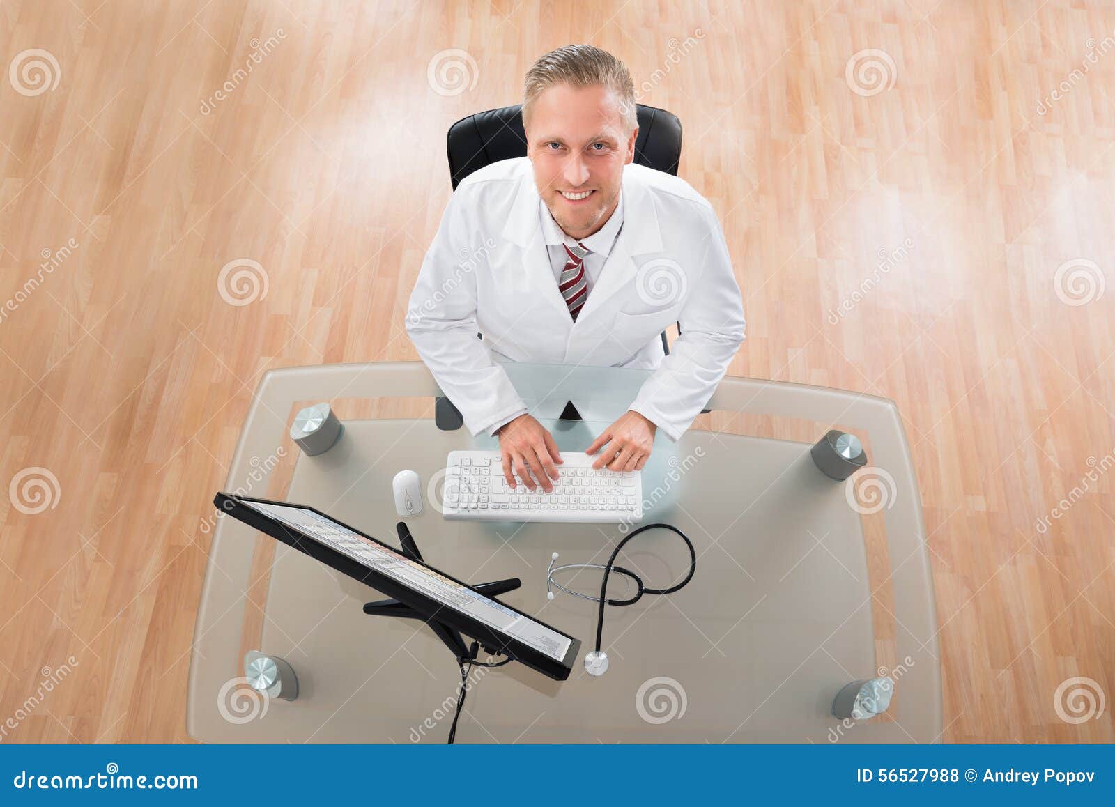 Happy Doctor Working on Computer Stock Photo - Image of computer, floor ...