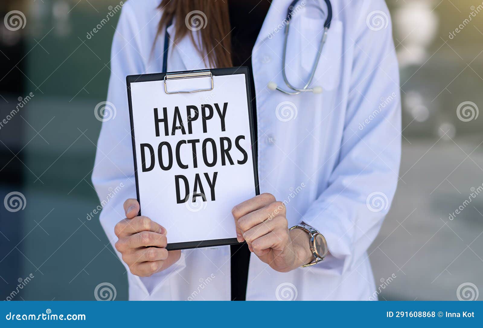 Happy Doctors Day Text with Document Brown Envelope and Stethoscope ...