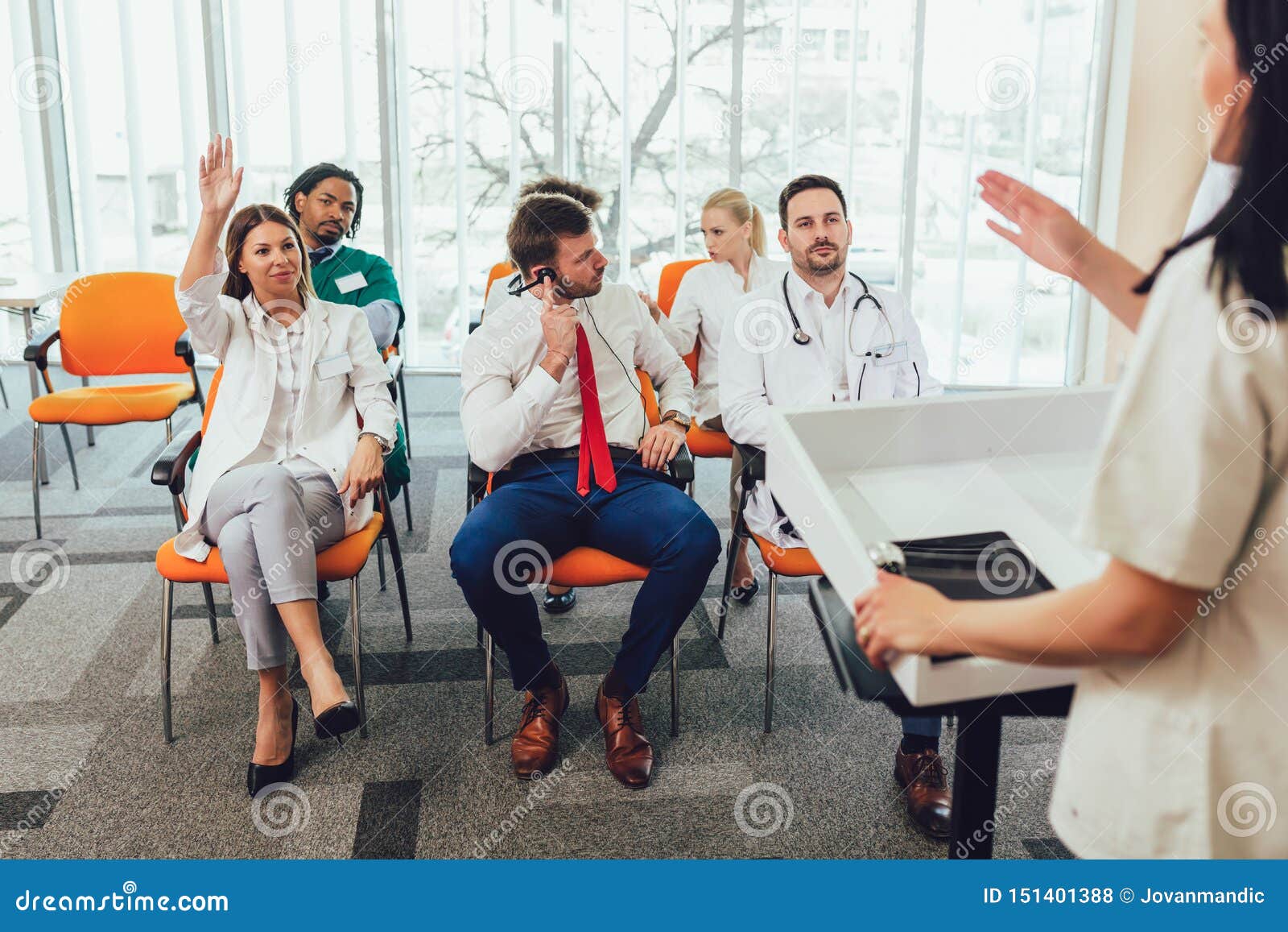 Happy Doctors on Seminar in Lecture Hall at Hospital Stock Photo ...