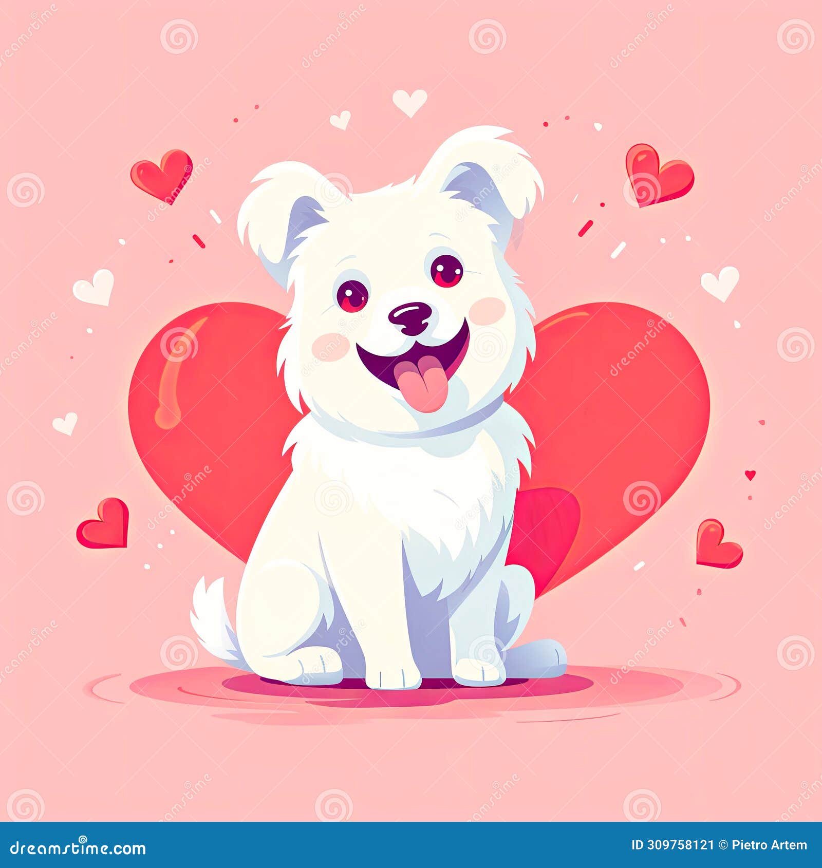 Happy Dog with Heart Feeling in Love in Flat Style. Stock Image - Image ...