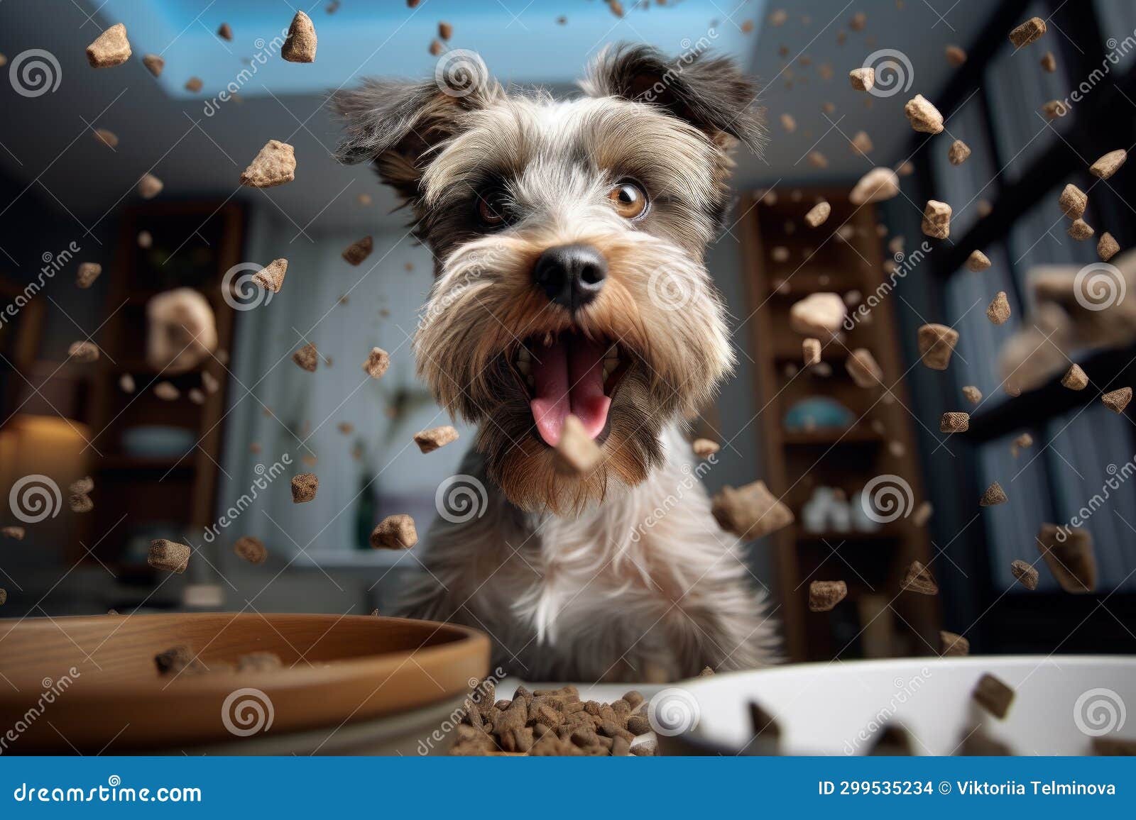 A Happy Dog with Scattered Pellets of Dry Food Stock Photo - Image of ...