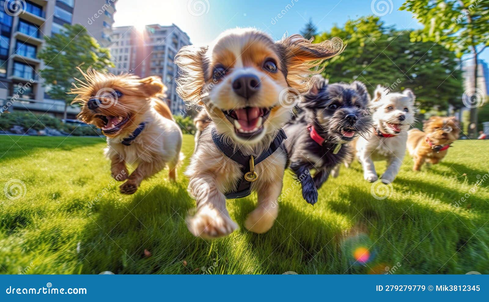 Happy Dogs Running Towards the Camera. Stock Illustration ...