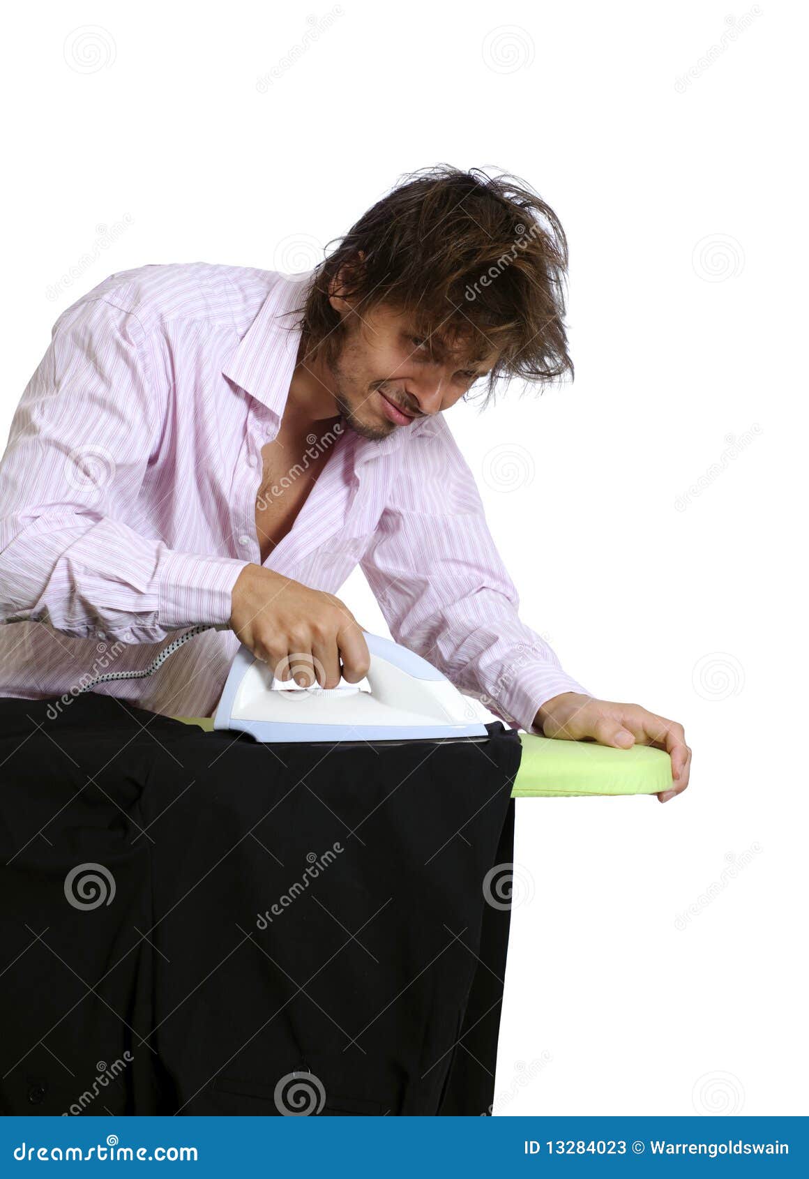 Happy domesticated man stock image. Image of ironing - 13284023