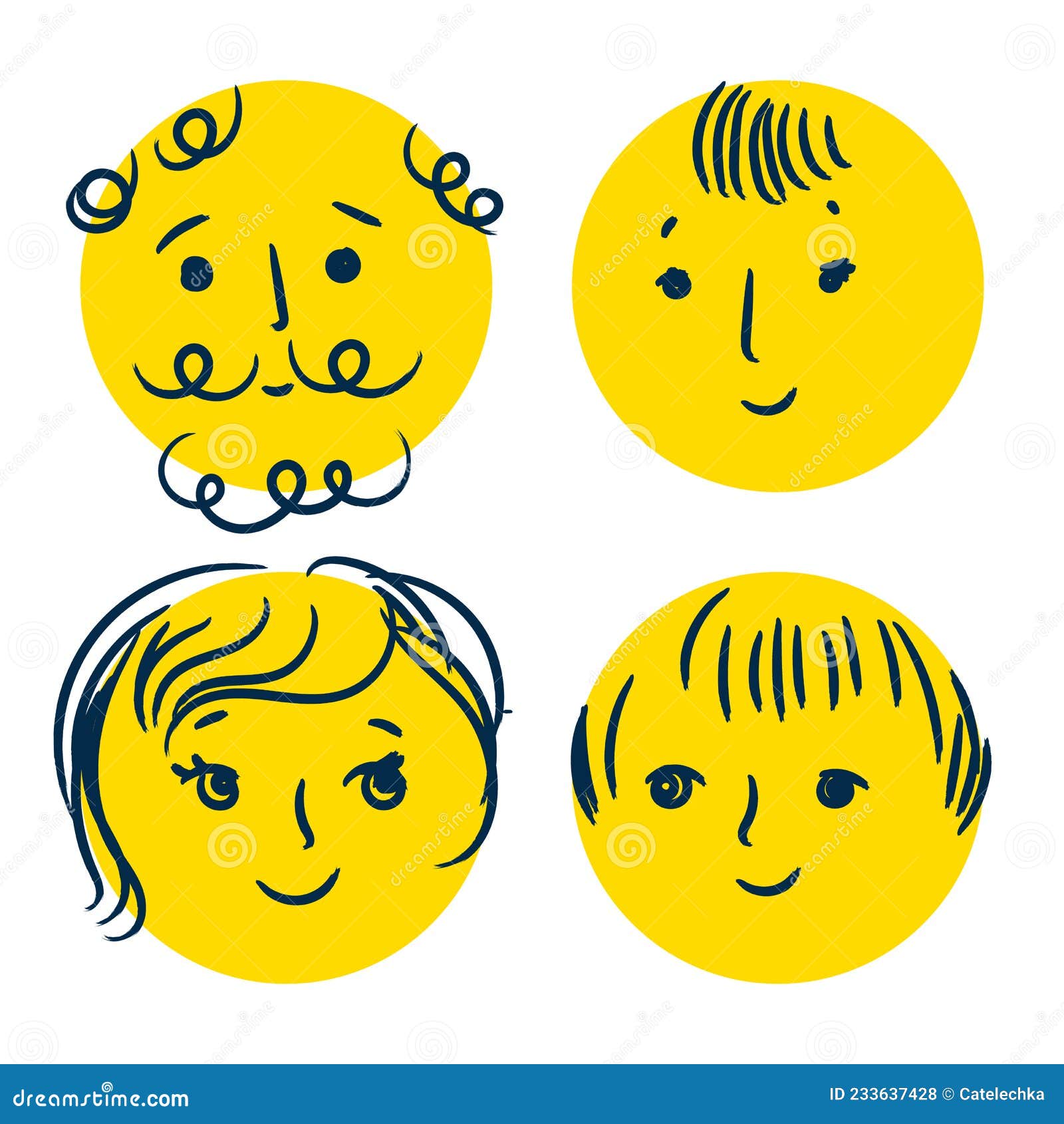 Happy Doodle Smile Collection Isolated on White Background. Simple ...