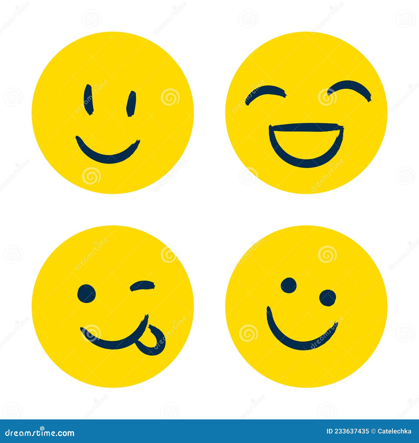 Happy Doodle Smile Collection Isolated on White Background. Simple ...