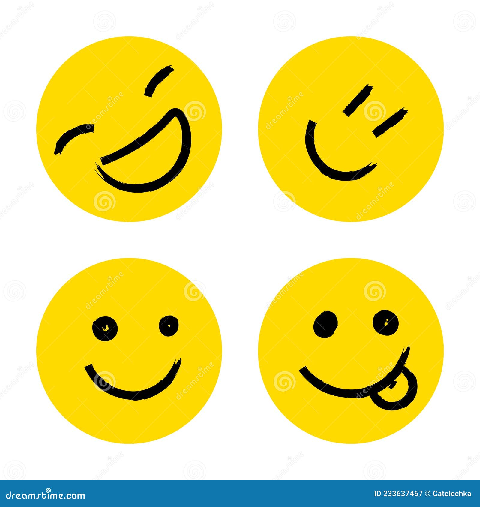 Happy Doodle Smile Collection Isolated on White Background. Simple ...