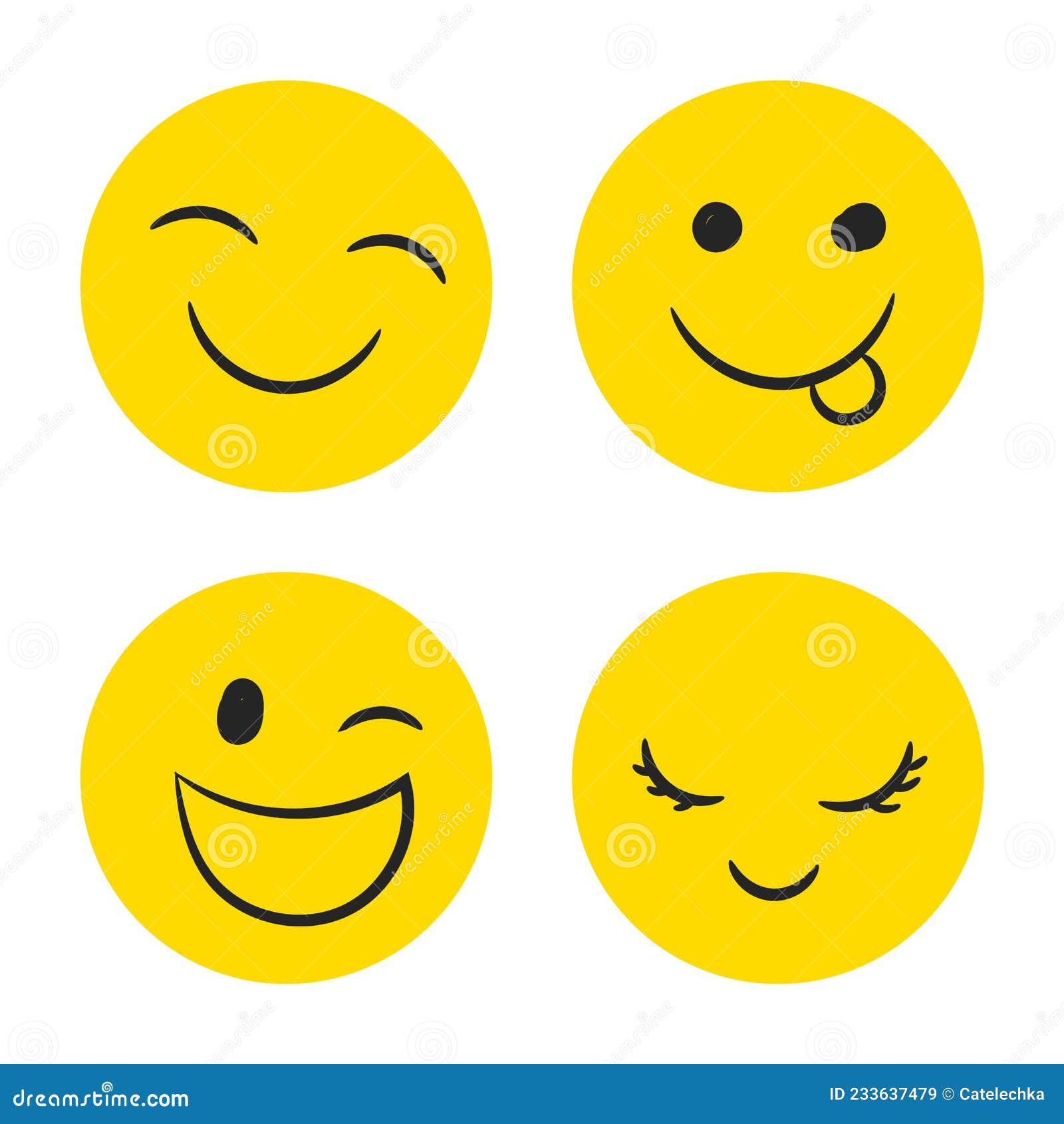 Happy Doodle Smile Collection Isolated on White Background. Simple ...
