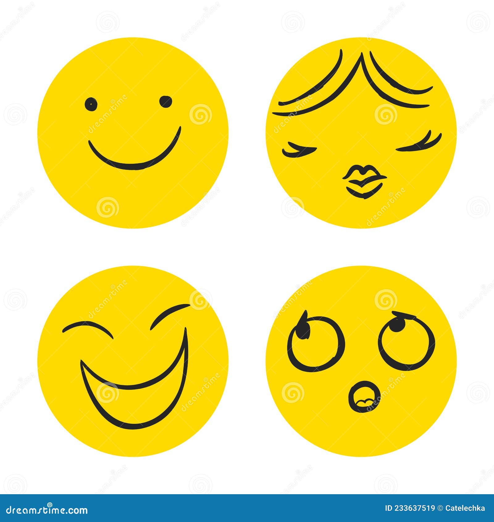Happy Doodle Smile Collection Isolated on White Background. Simple ...