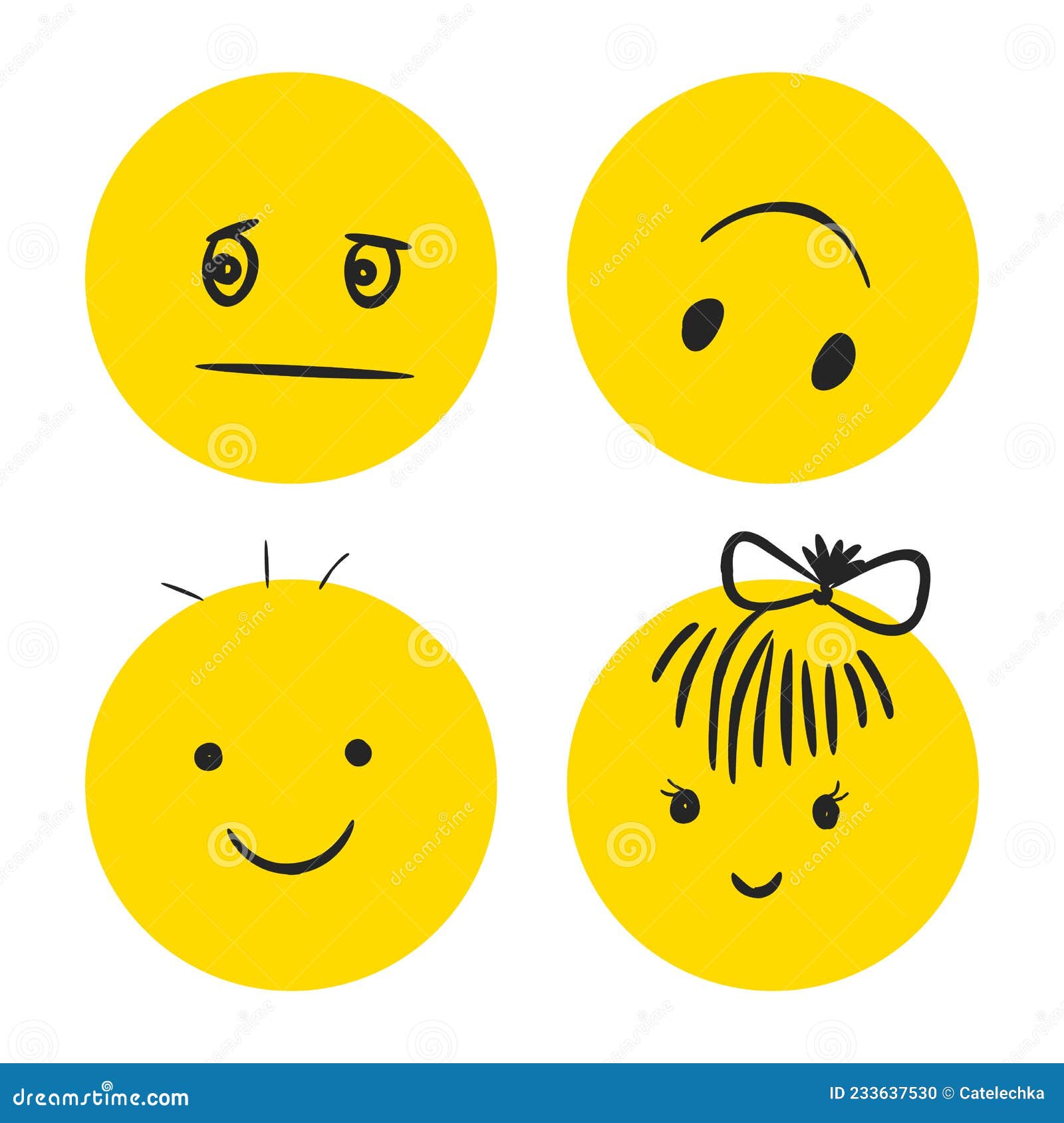 Happy Doodle Smile Collection Isolated on White Background. Simple ...