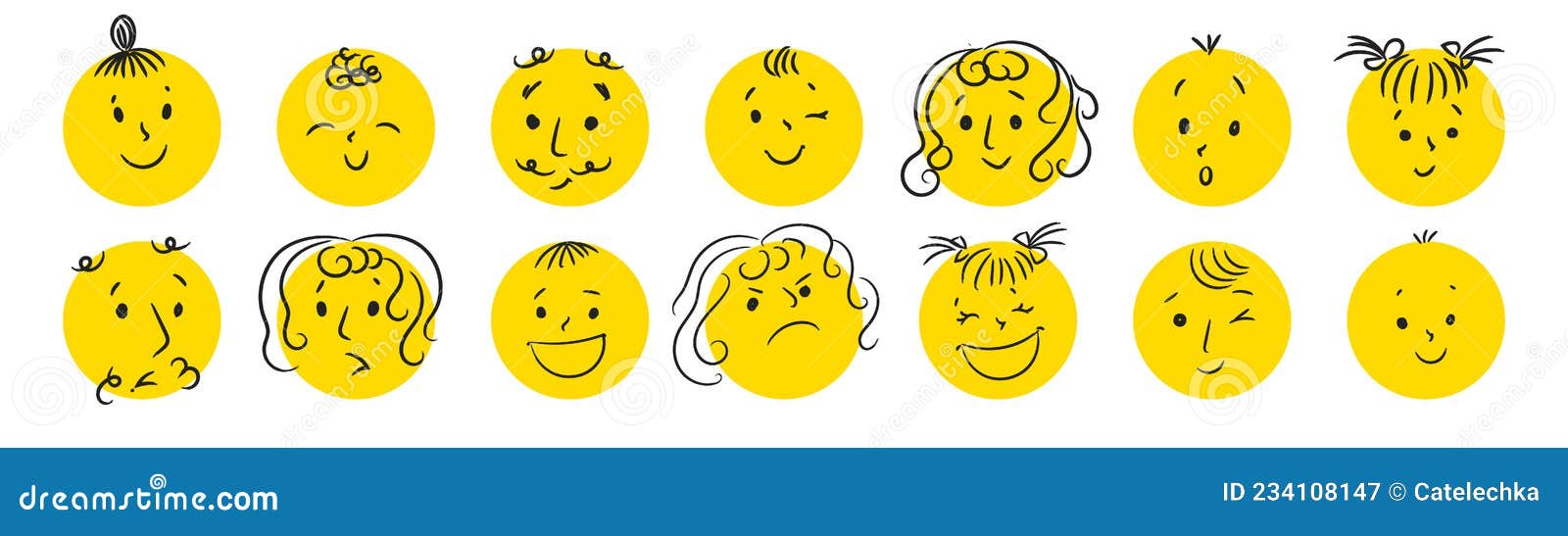 Happy Doodle Smile Collection Isolated on White Background. Simple ...