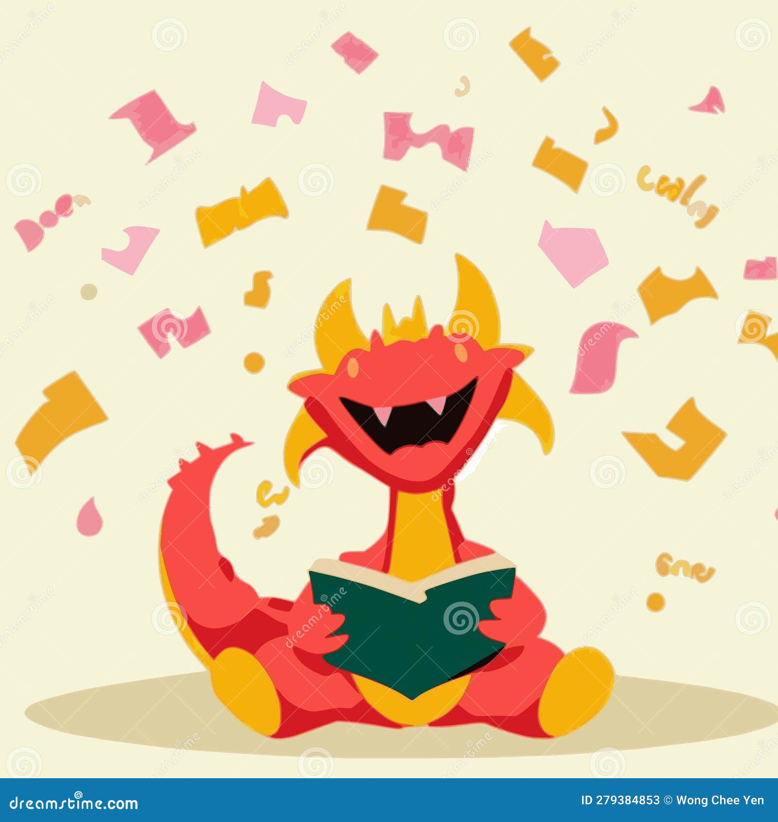 Dragon Reading In Book Cartoon - Vector | CartoonDealer.com #72982184