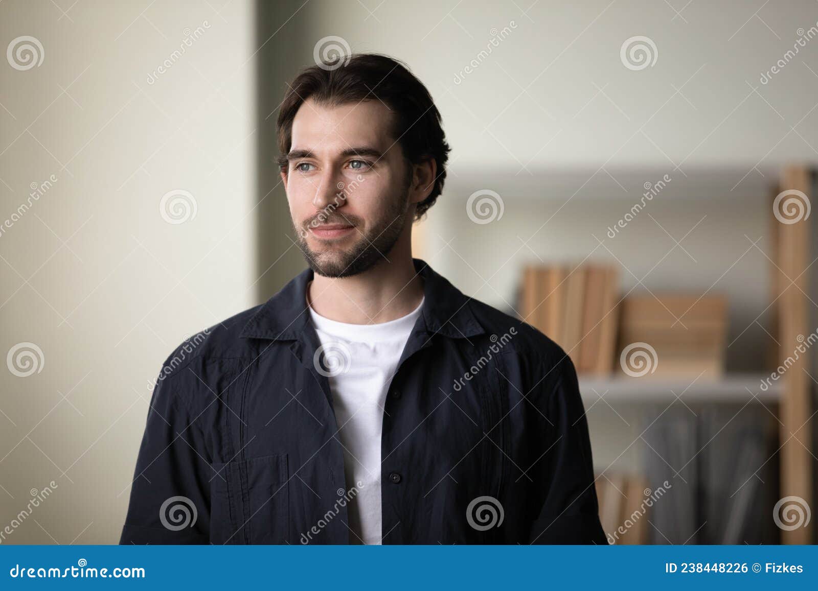Happy Dreamy Young Man Looking in Distance. Stock Photo - Image of ...