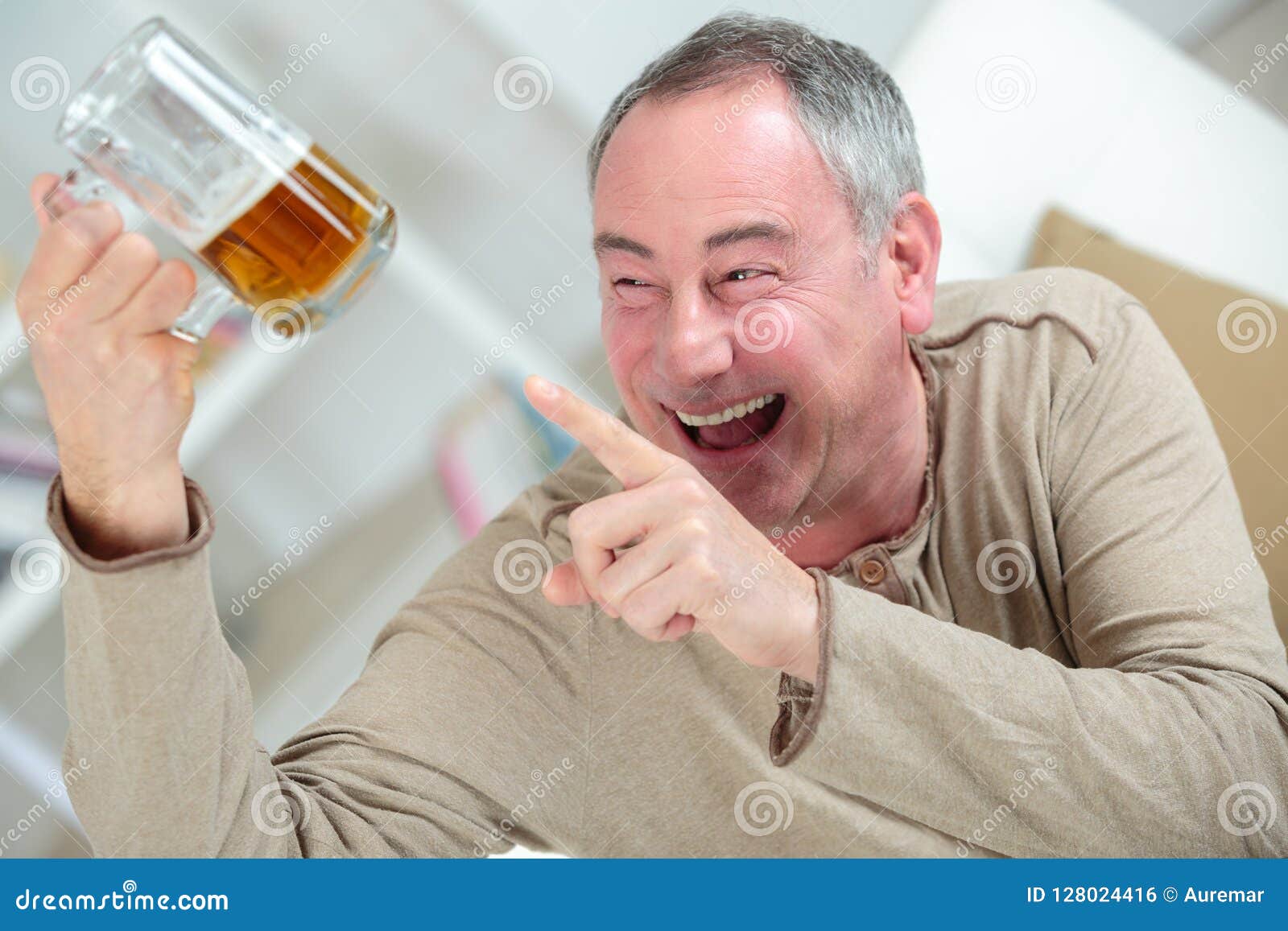 Happy Drunken Man Drinking Beer Stock Photo - Image of glass, addiction ...