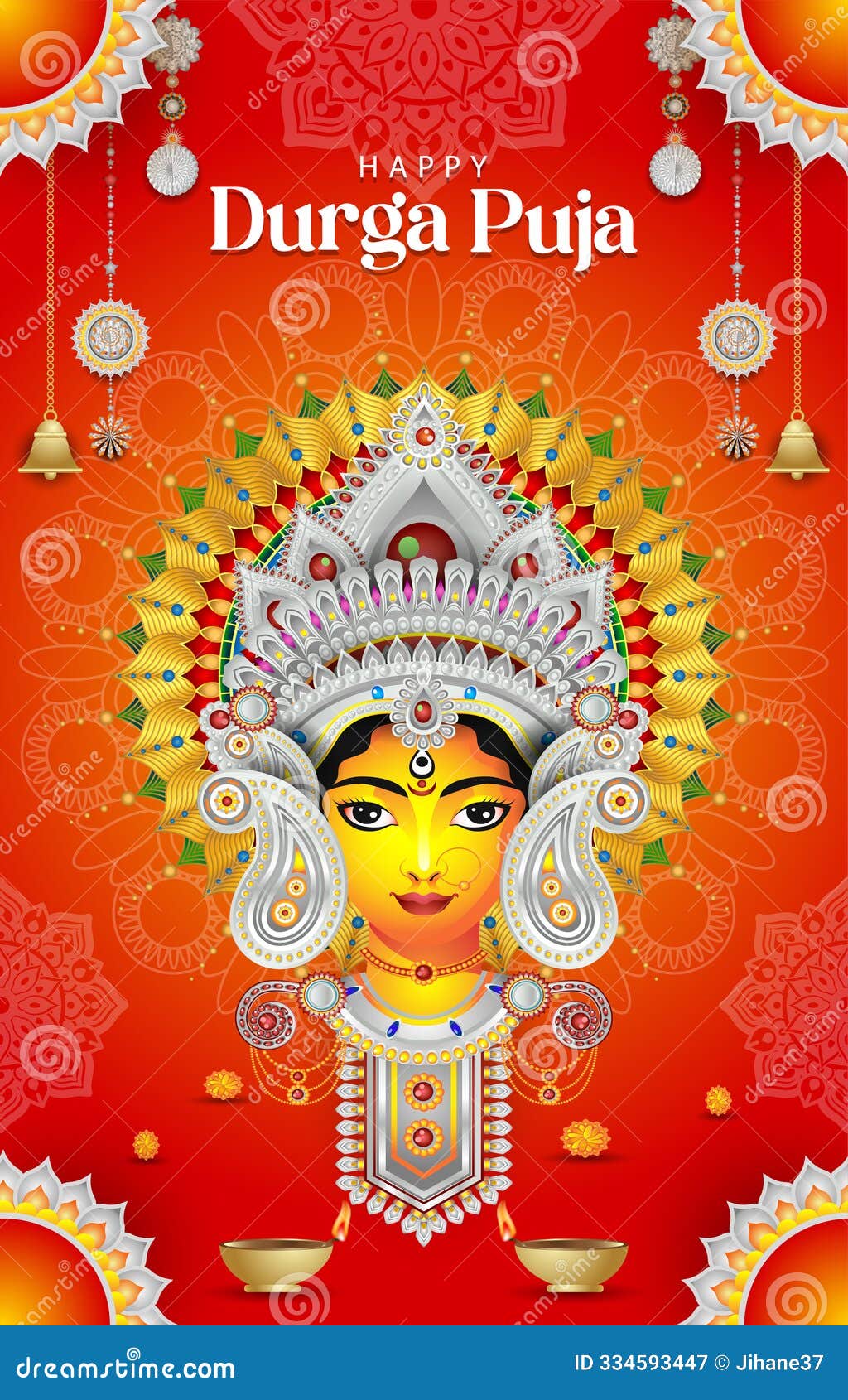 Happy Durga Pooja. A Traditional Lord Durga Idol Background. AI Generated. Stock Photo ...