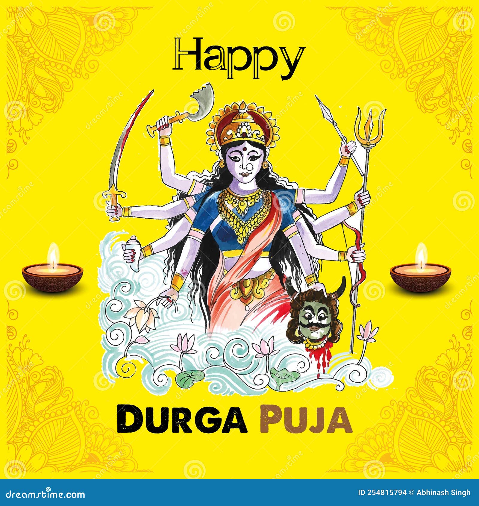 Happy Durga Puja stock illustration. Illustration of colorful - 254815794