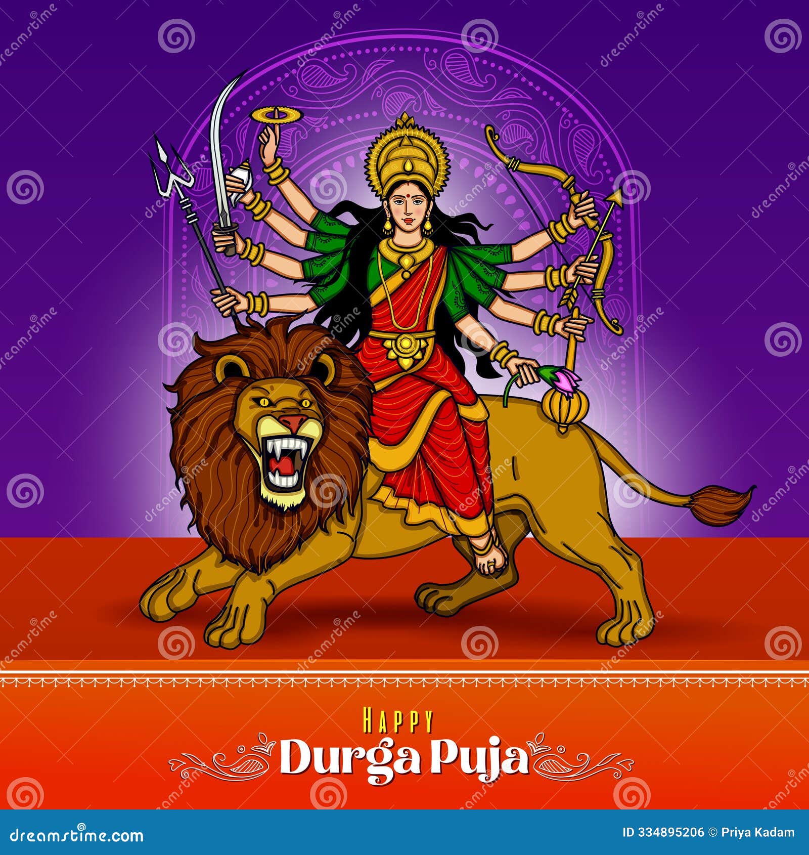 Happy Durga Puja Subh Navratri Background Vector Illustration ...