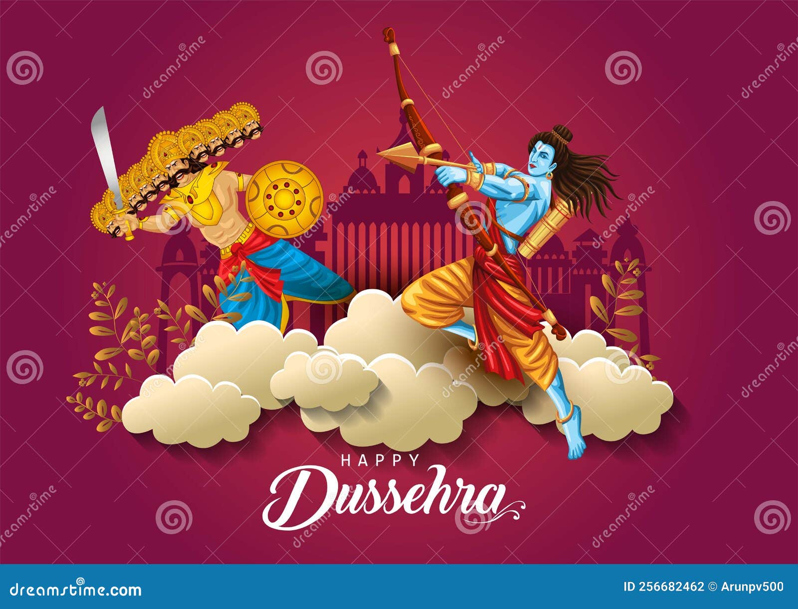 Happy Dussehra Festival Of India Of Lord Rama Killing Ravana Stock