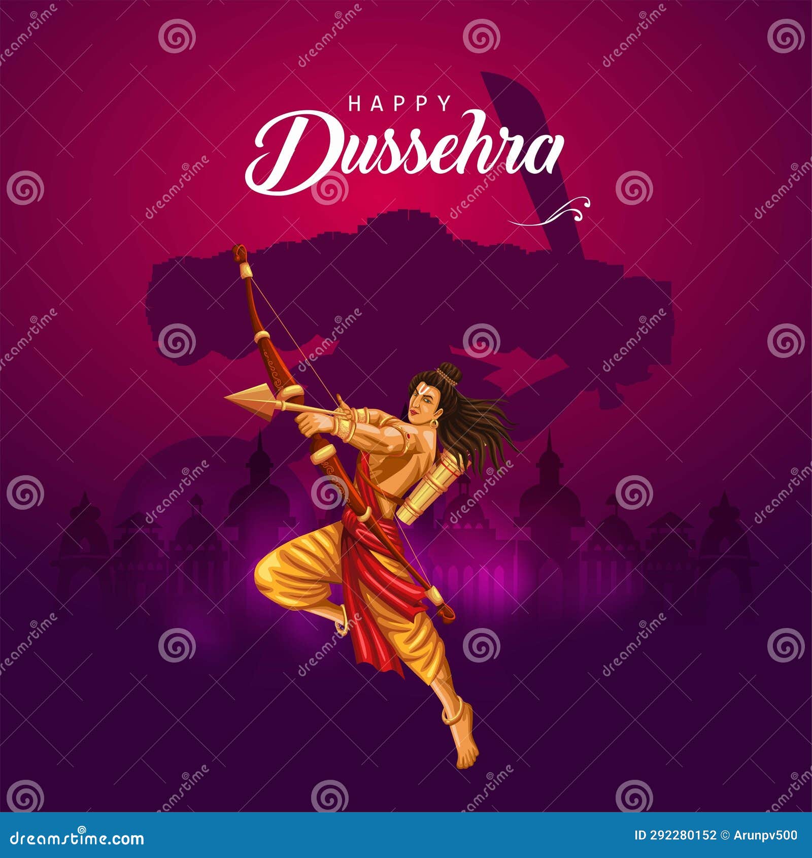 Happy Dussehra Festival Of India Of Lord Rama Killing Ravana Stock