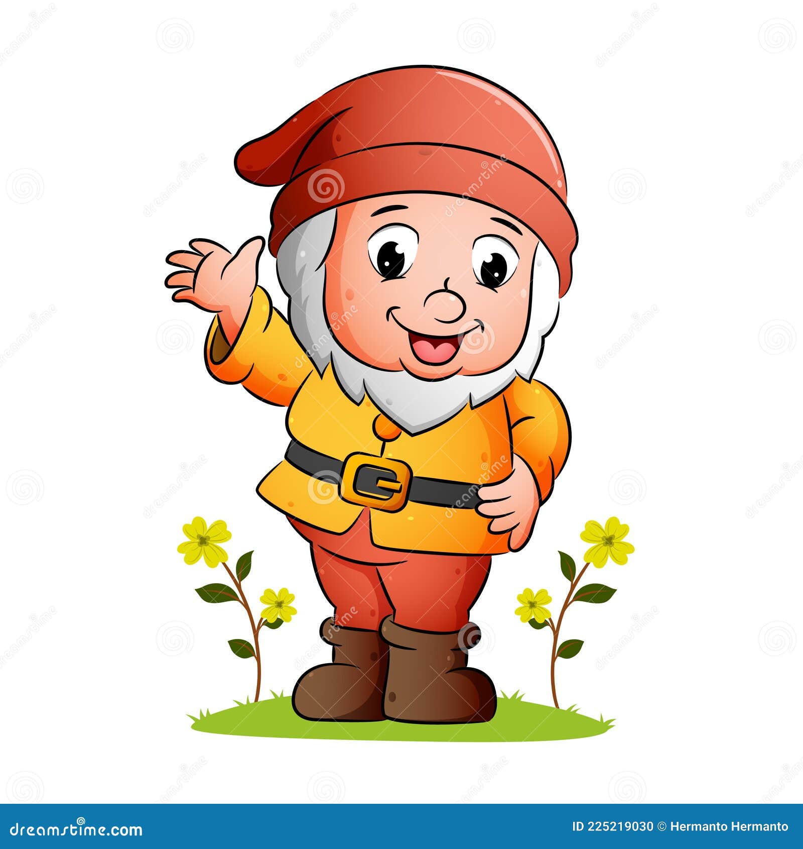 The Happy Dwarf is Waving and Smiling in the Garden Stock Vector ...