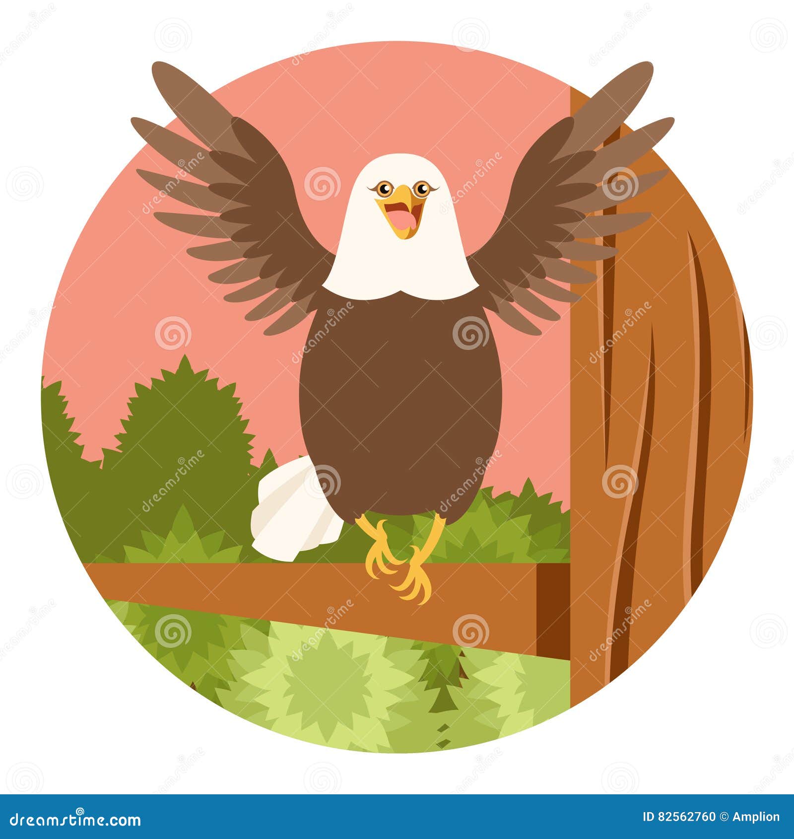 Happy Eagle on the Tree Flat Background Stock Vector - Illustration of ...