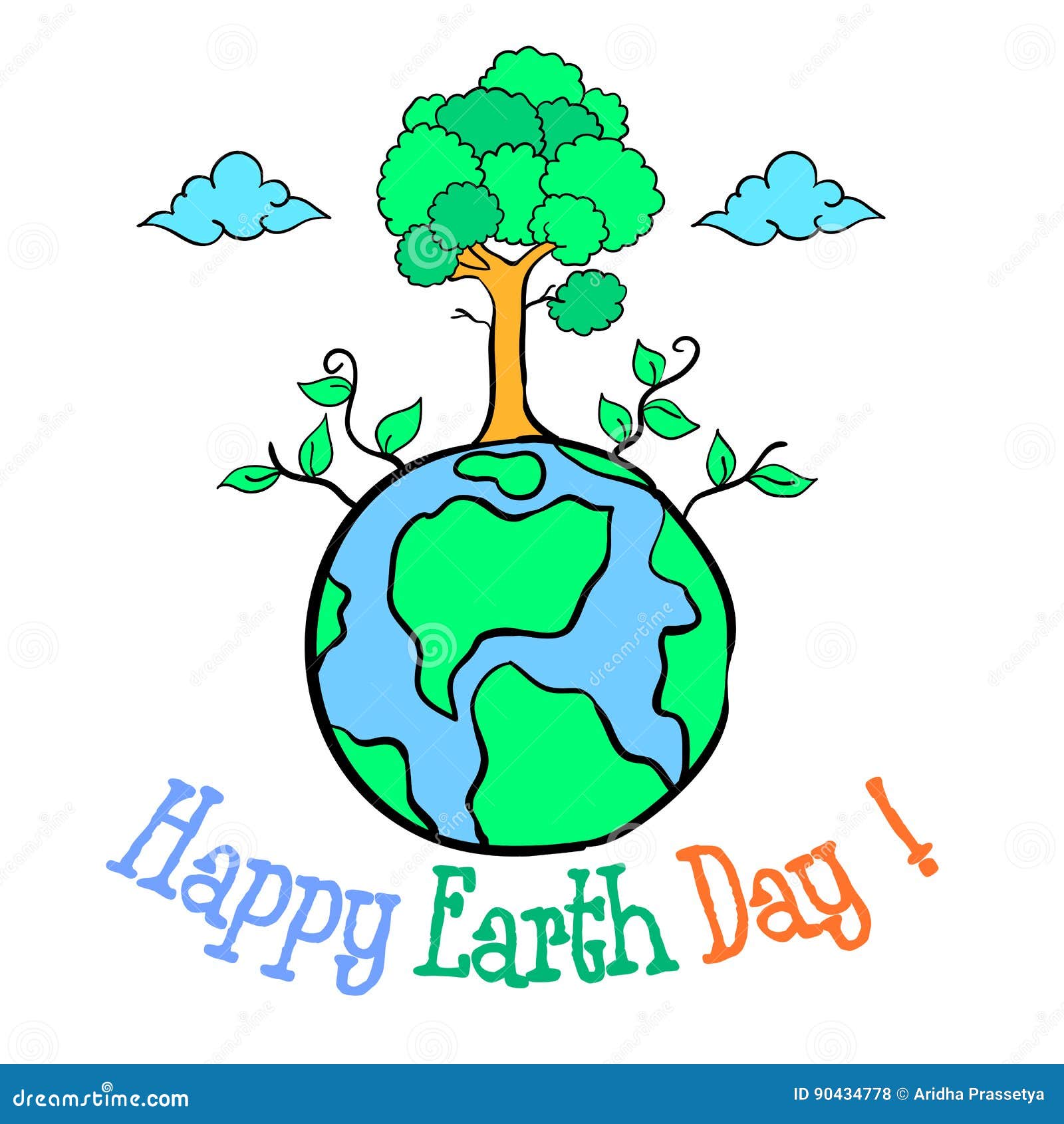 Happy Earth Day with World and Tree Stock Vector - Illustration of ...
