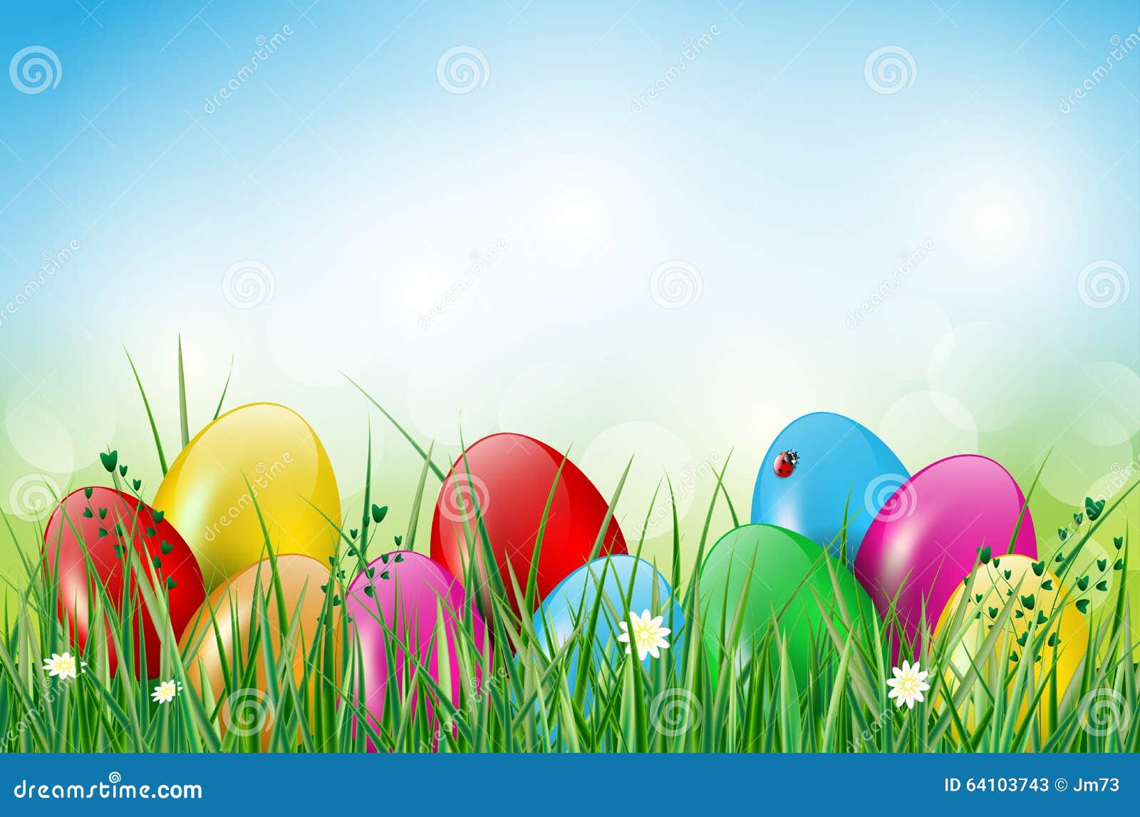 Happy Easter Background with Easter Eggs in Grass Stock Vector ...