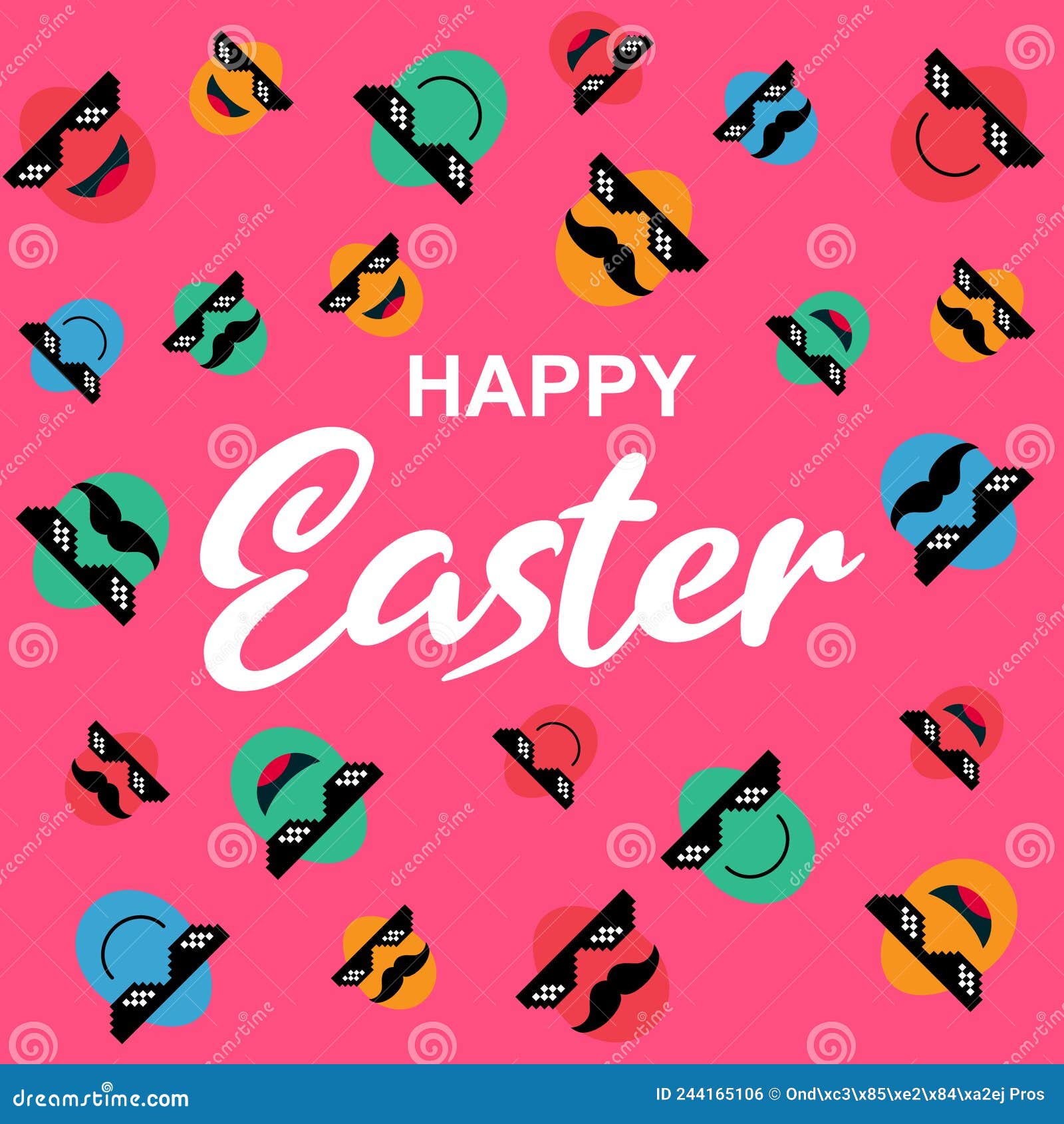 Happy Easter Background, Happy Egg with Pixel Sunglasses, Holiday ...