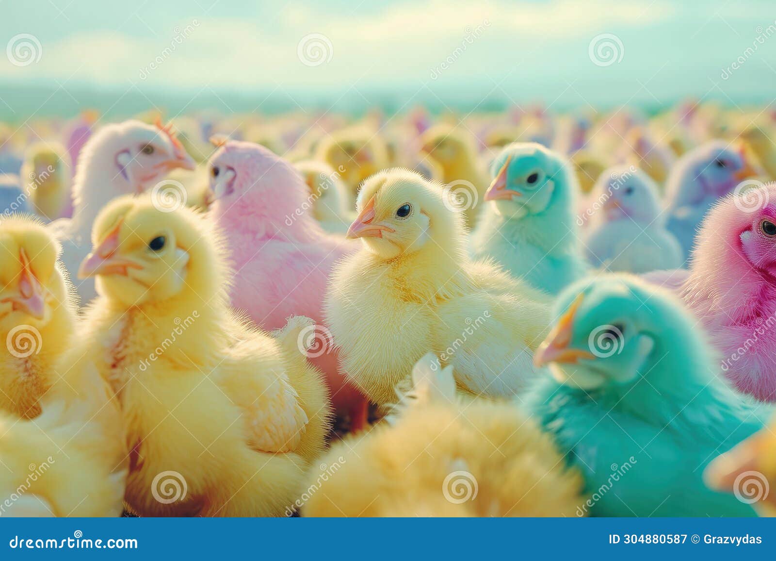 Large Group of Newly Hatched Colored Chicks on a Chicken Farm Stock ...