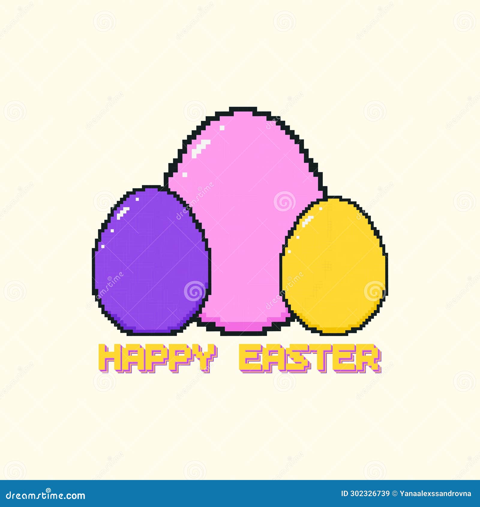 Happy Easter Background Template with Pixel Art Eggs in an 8-bit Retro ...