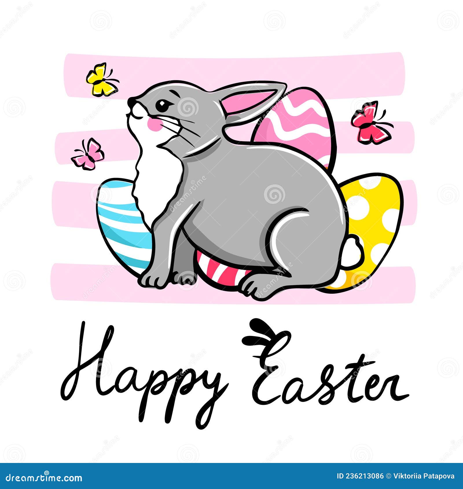Happy Easter Banner. Trendy Easter Design with Cute Rabbits and Eggs ...