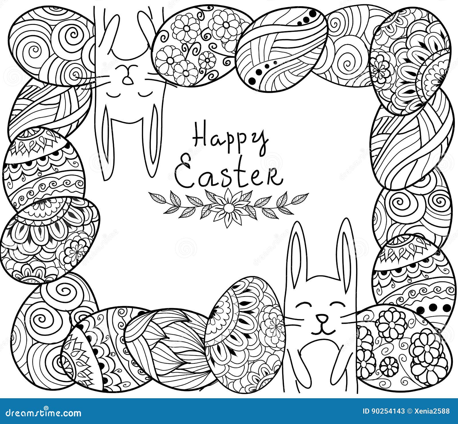 Happy Easter Banner. Zen Tangle Eggs with Decorative Ornamental ...