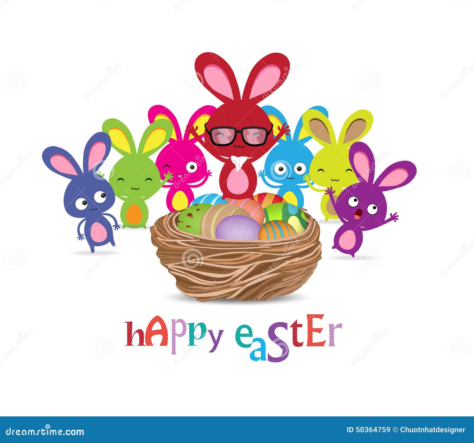 Happy Easter with Basket of Eggs and Bunny Funny Stock Vector ...