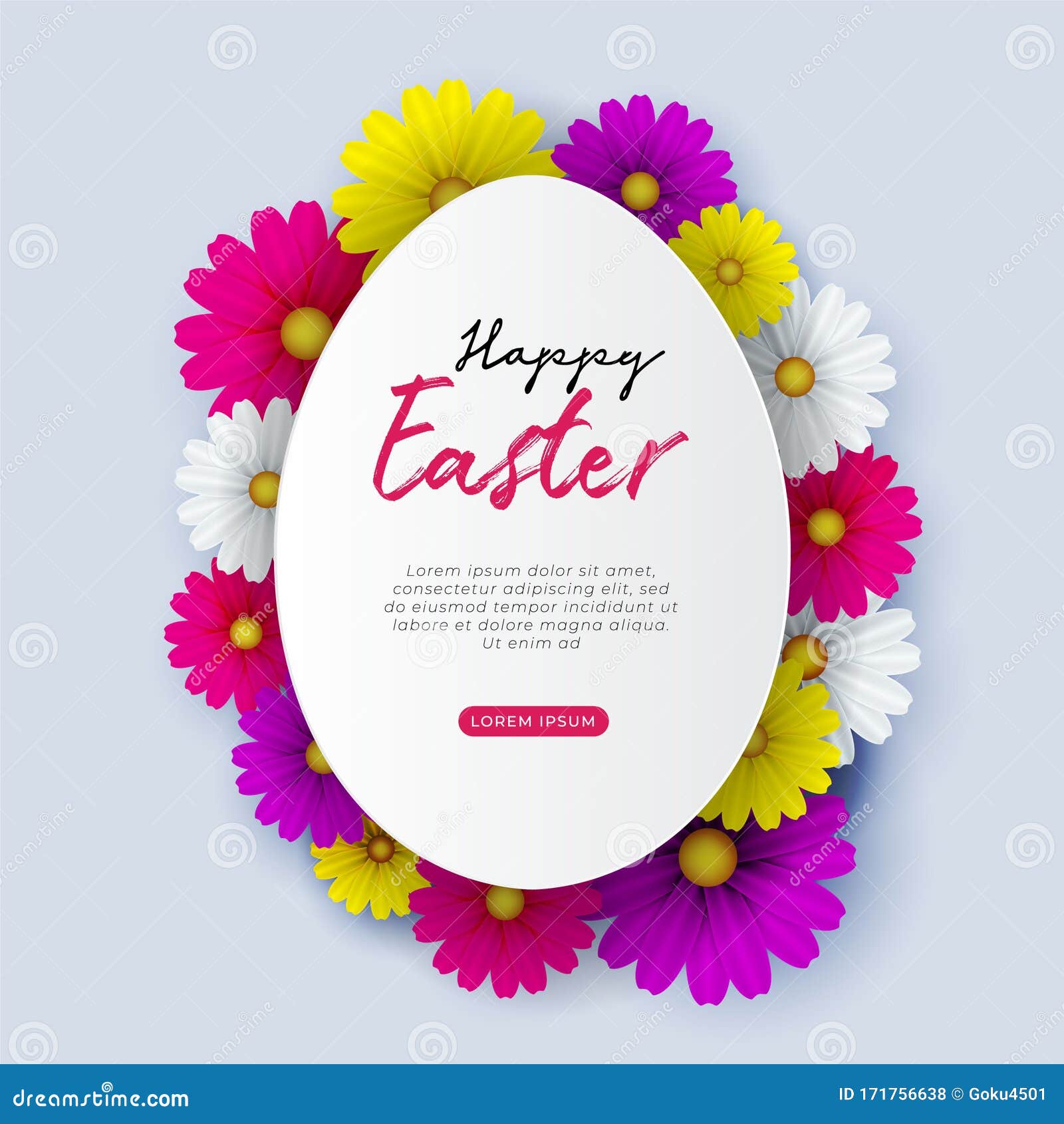 Happy Easter with Beautiful Spring Flowers and Eggs. Copy Space for ...