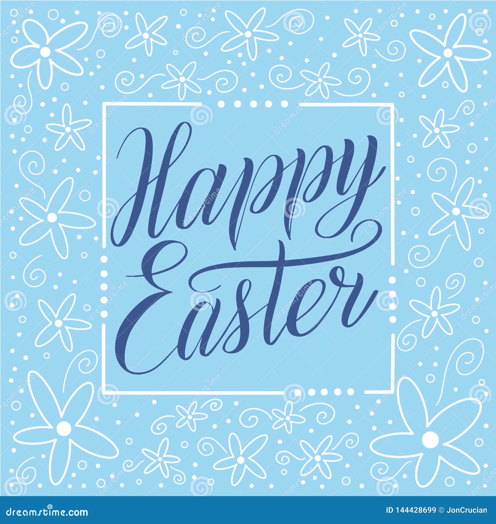 Happy Easter. Blue and White Square Greeting Card. Stock Vector ...