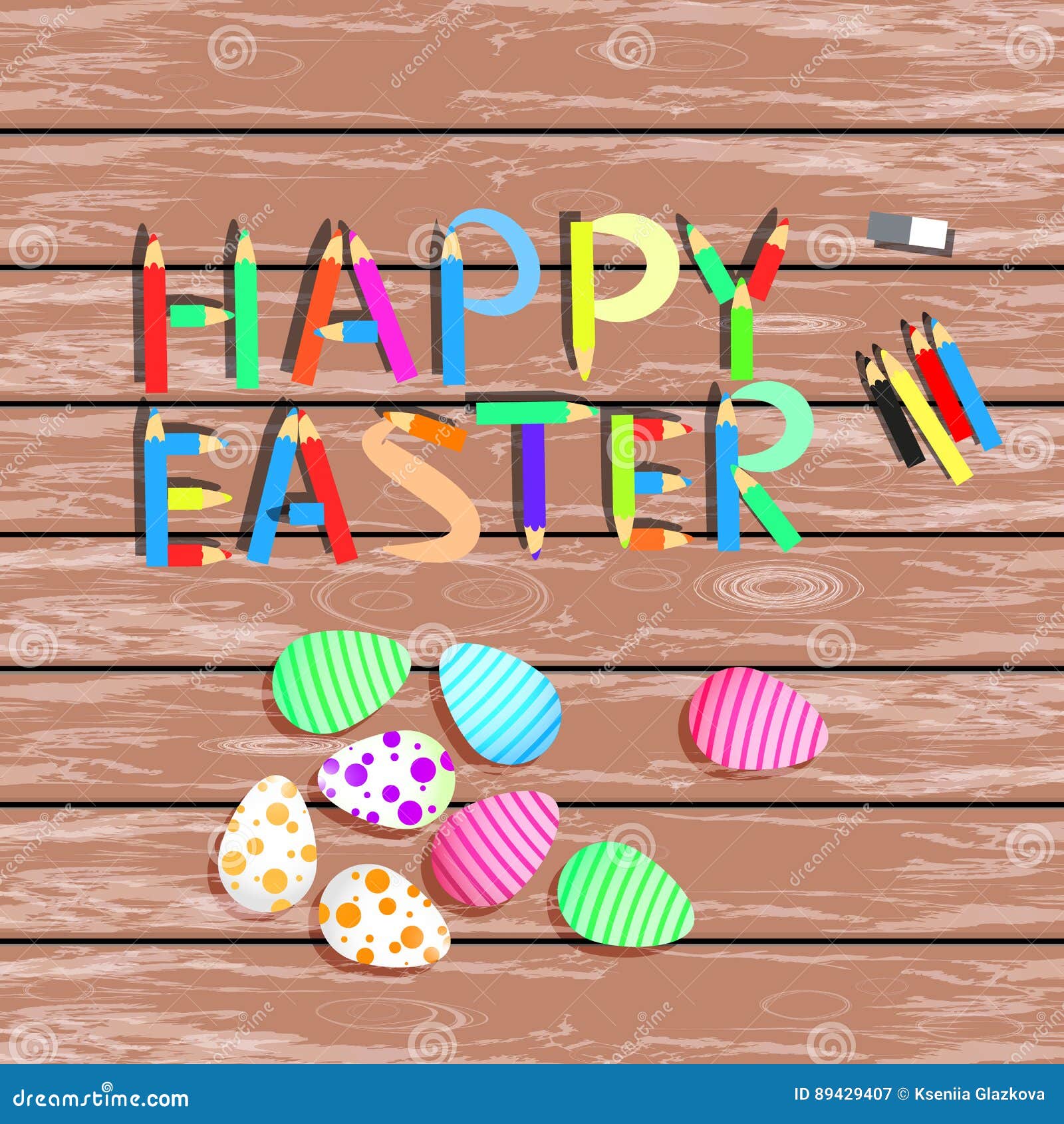 Happy Easter Board with a Table Stock Illustration - Illustration of ...