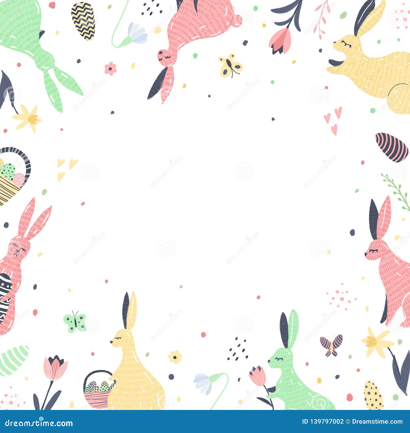 Happy easter border stock illustration. Illustration of basket - 139797002