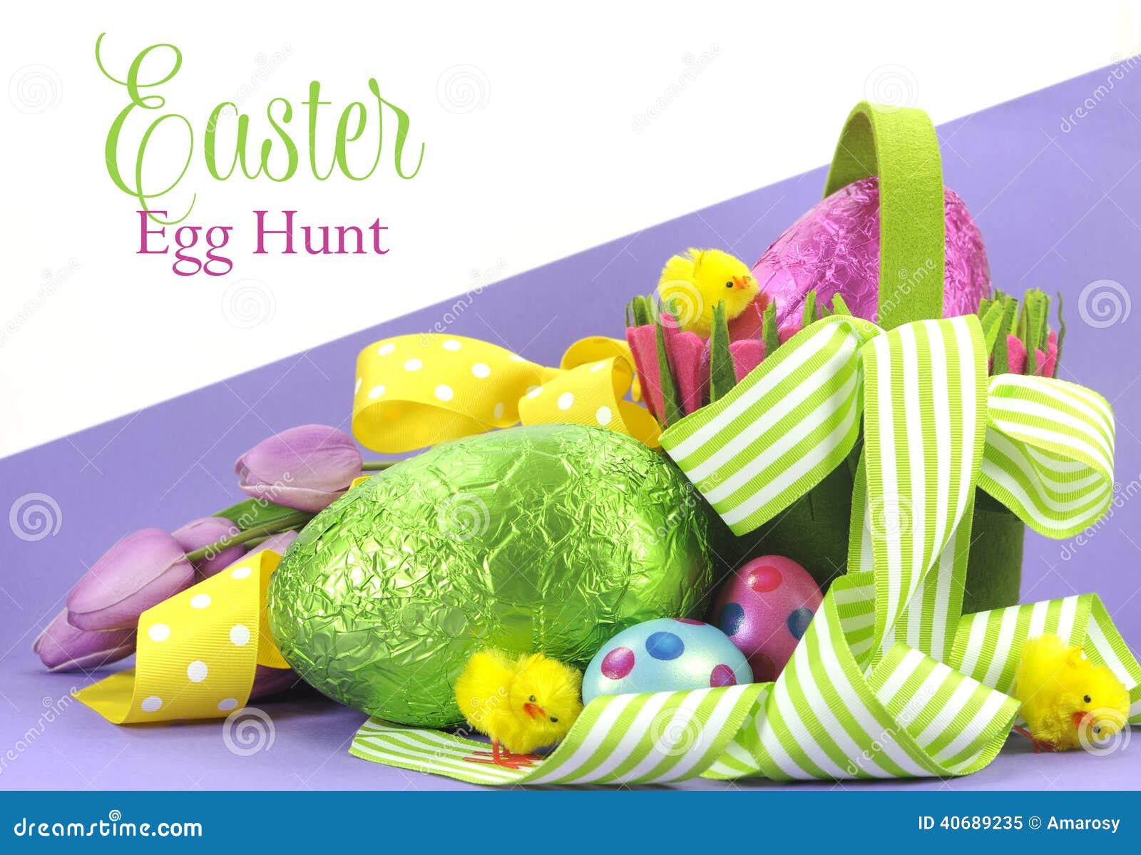 Happy Easter Bright Color Easter Egg Hunt Theme with Yellow, Green ...